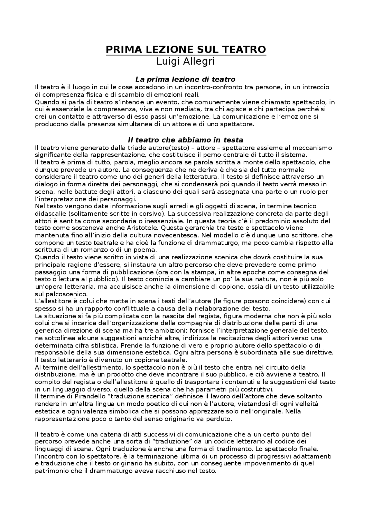 Prima Lezione Sul Teatro Docsity