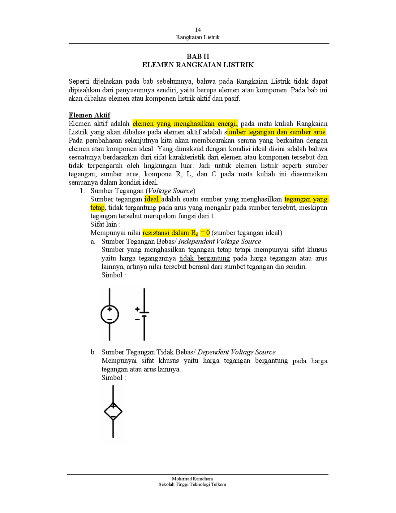 Elemen Rangkaian Listrik | Lecture notes Electrical Engineering | Docsity