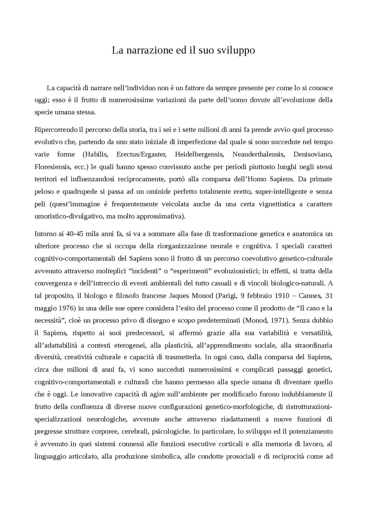 La Narrazione Ed Il Suo Sviluppo Docsity