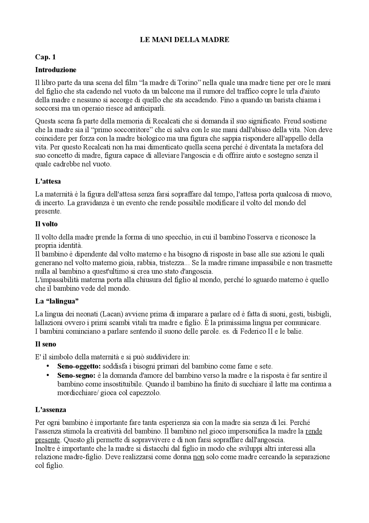 Le Mani Della Madre Recalcati Docsity