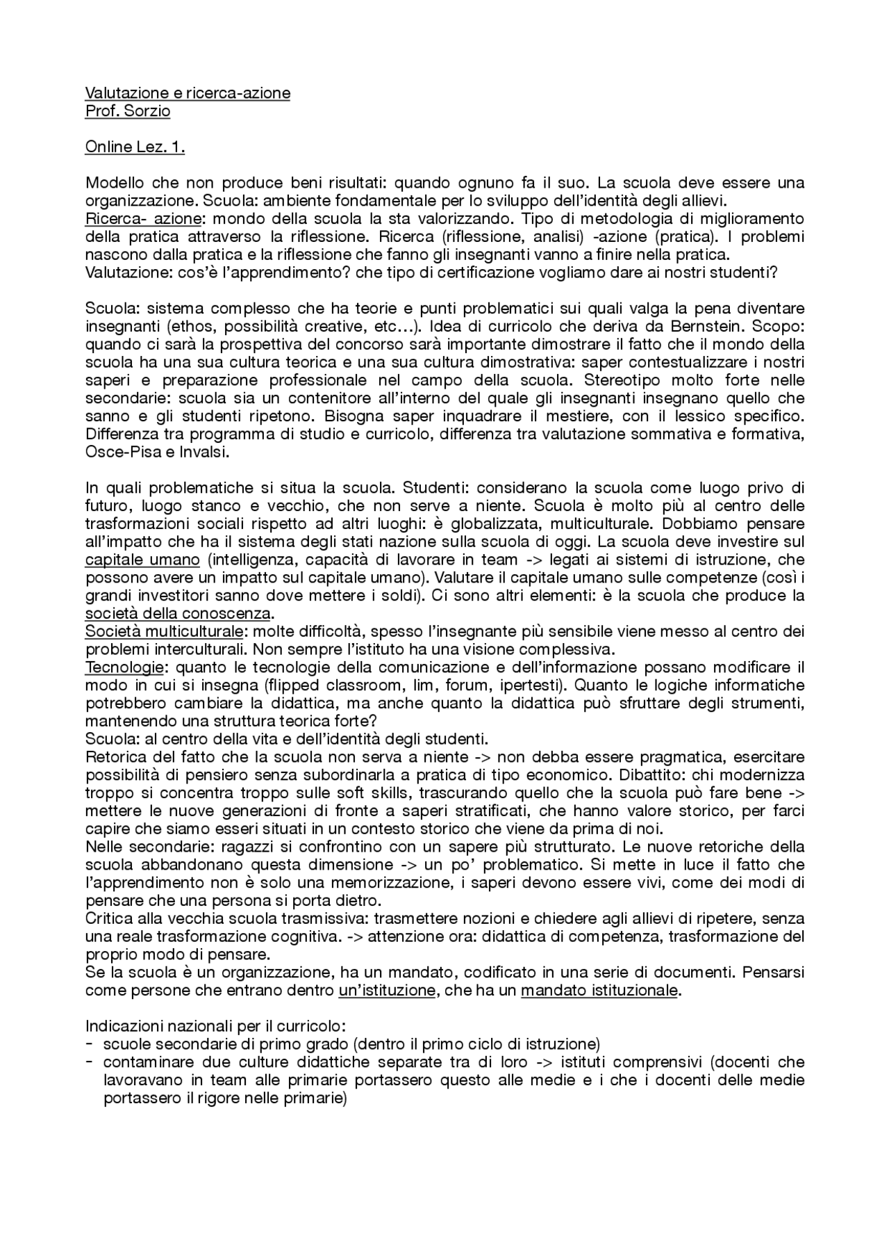 Appunti Lezioni Valutazione E Ricerca Azione Docsity
