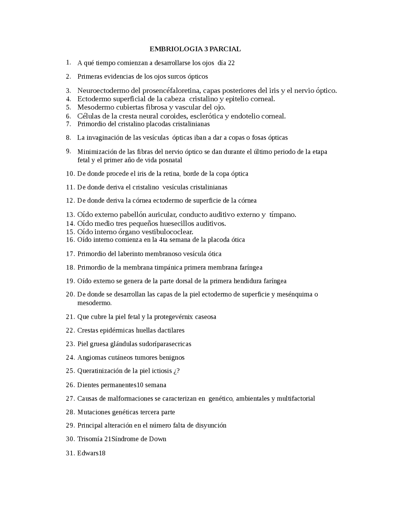 Cuestionario De Embriologia Ii Docsity