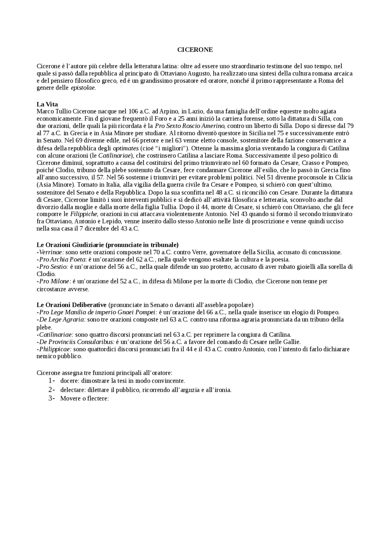 Cicerone Riassunto Docsity