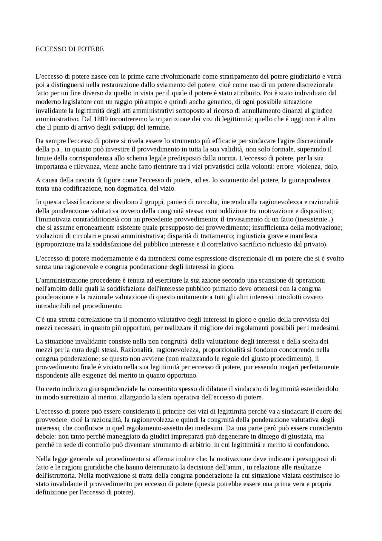 L'eccesso di potere - Docsity