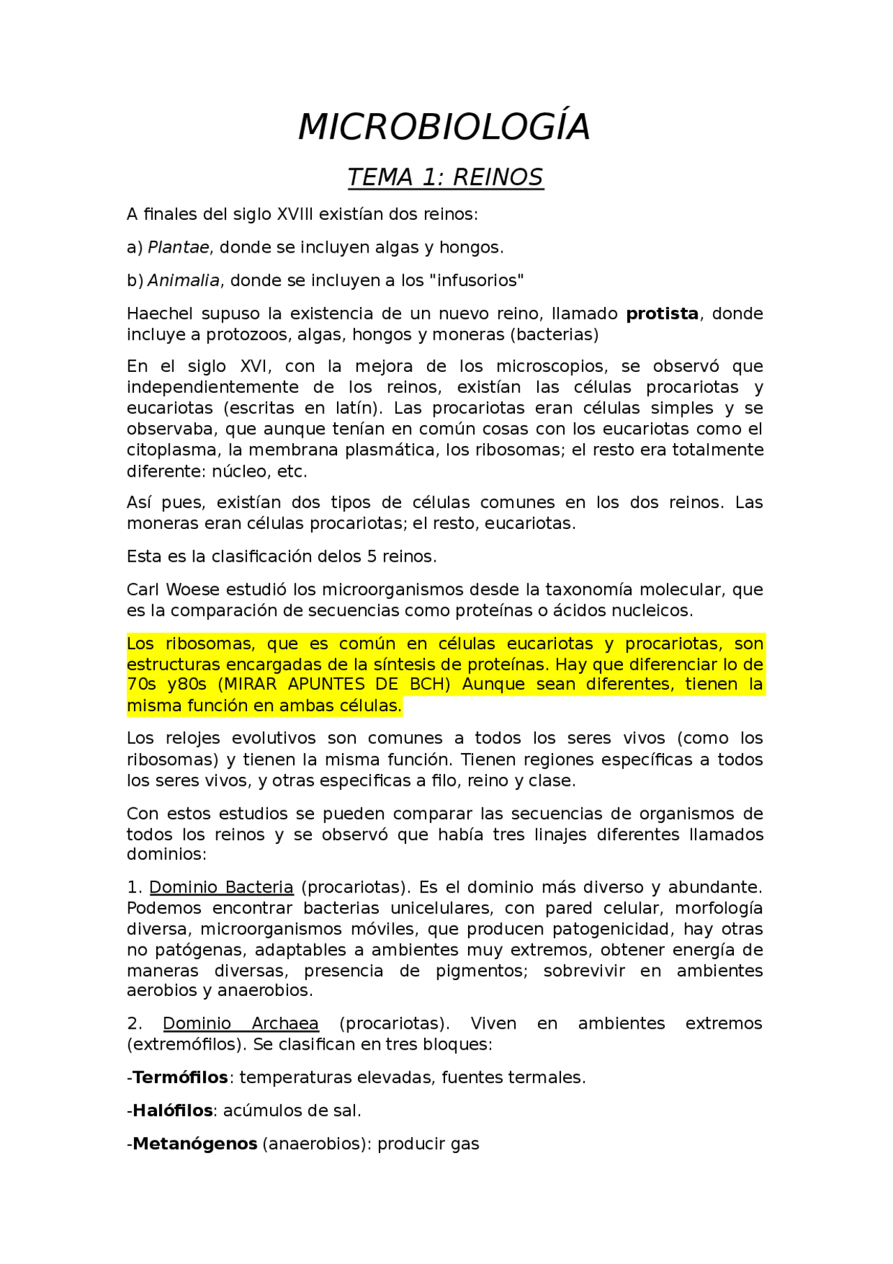 Tema 1 MicrobiologÍa Reinos Apuntes De Microbiología Docsity