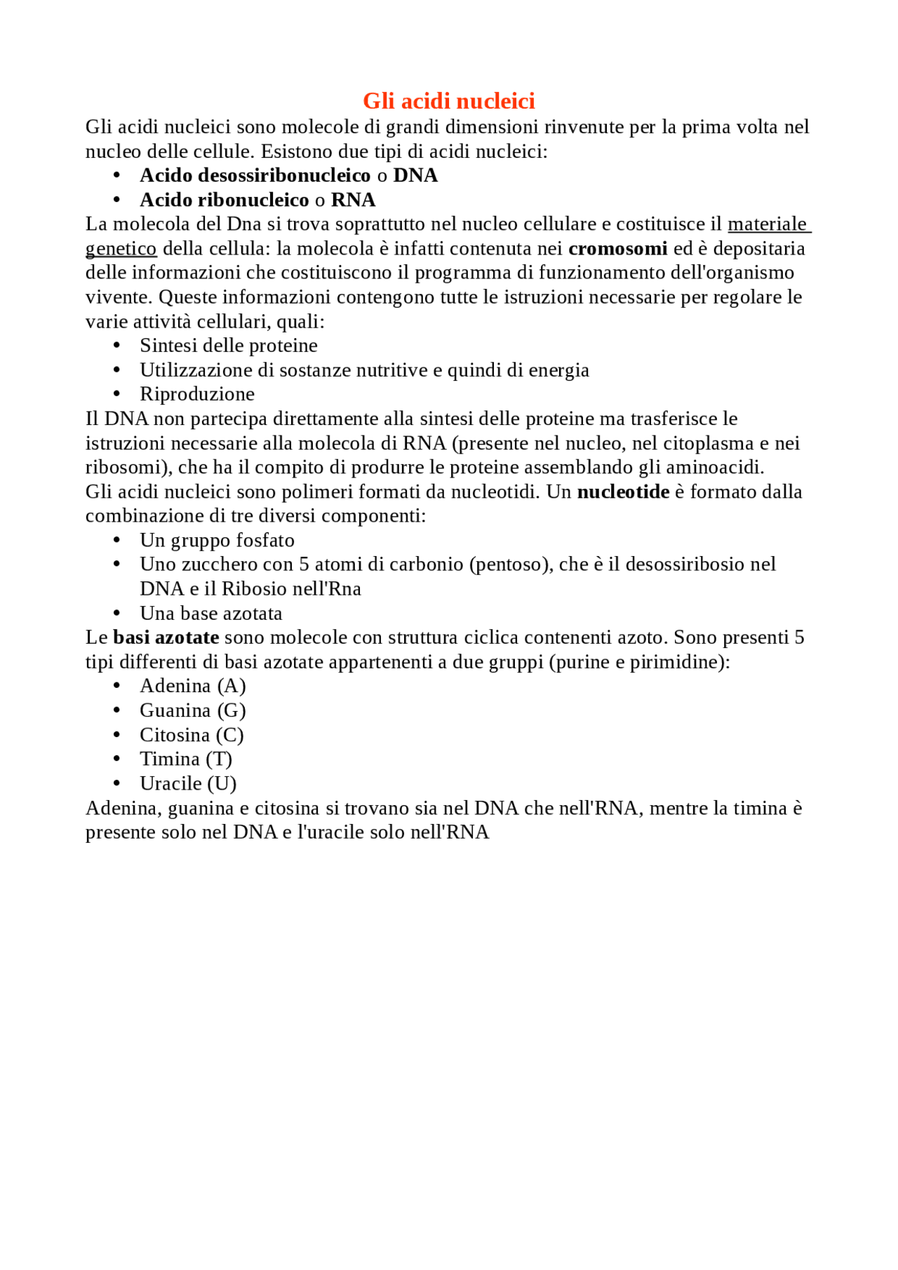 Acidi Nucleici Dna Ed Rna Docsity