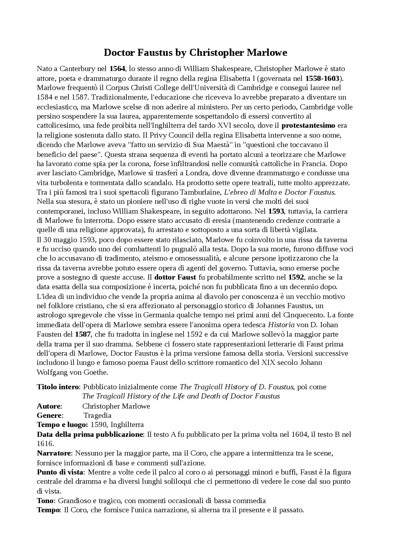 Doctor Faustus by Christopher Marlowe - Docsity