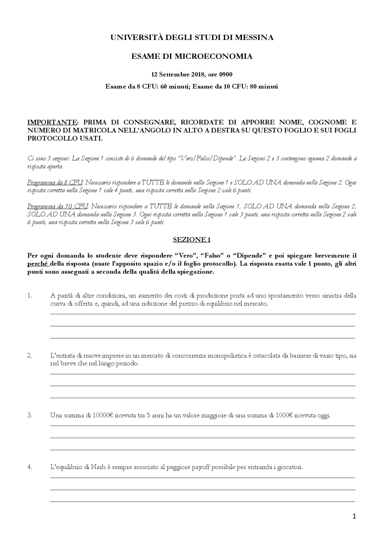 Prova Desame Microeconomia Docsity