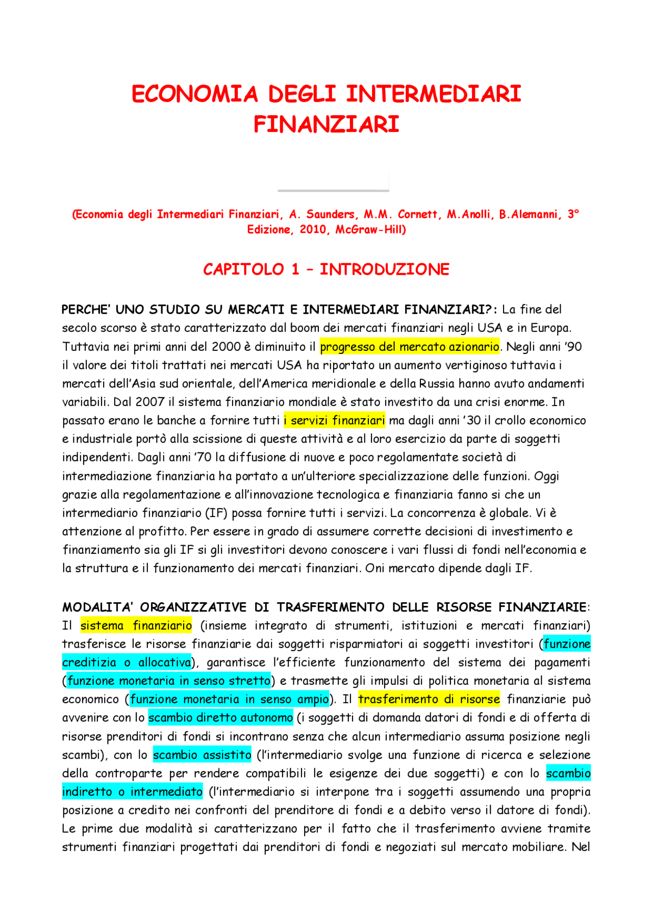 Riassunti Di Intermediari Finanziari Docsity