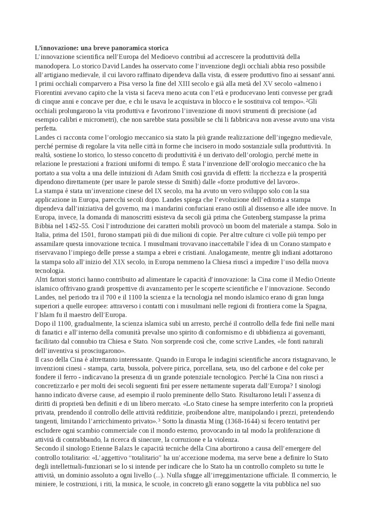 Innovazione Excursus Storico Docsity