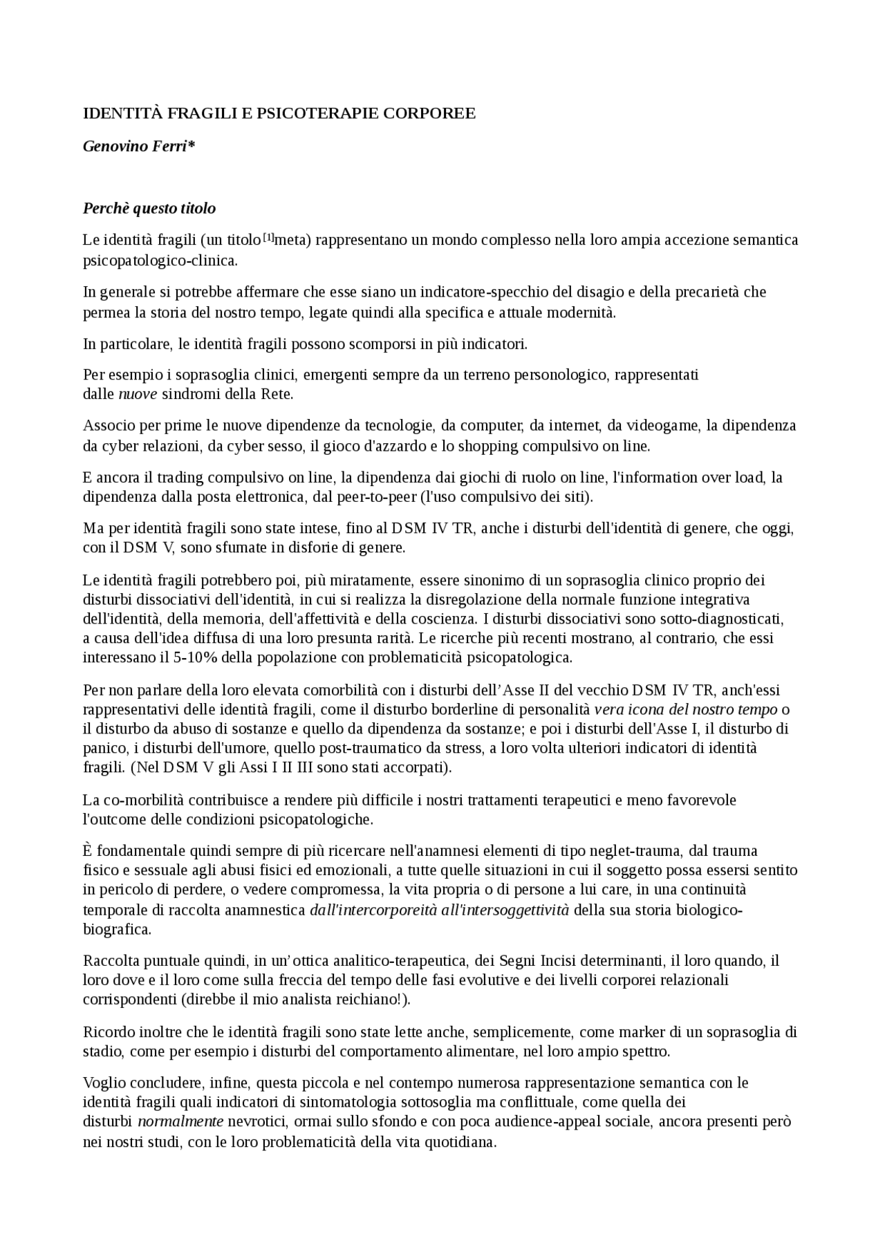 Relazione Sulle Identità Fragili Docsity