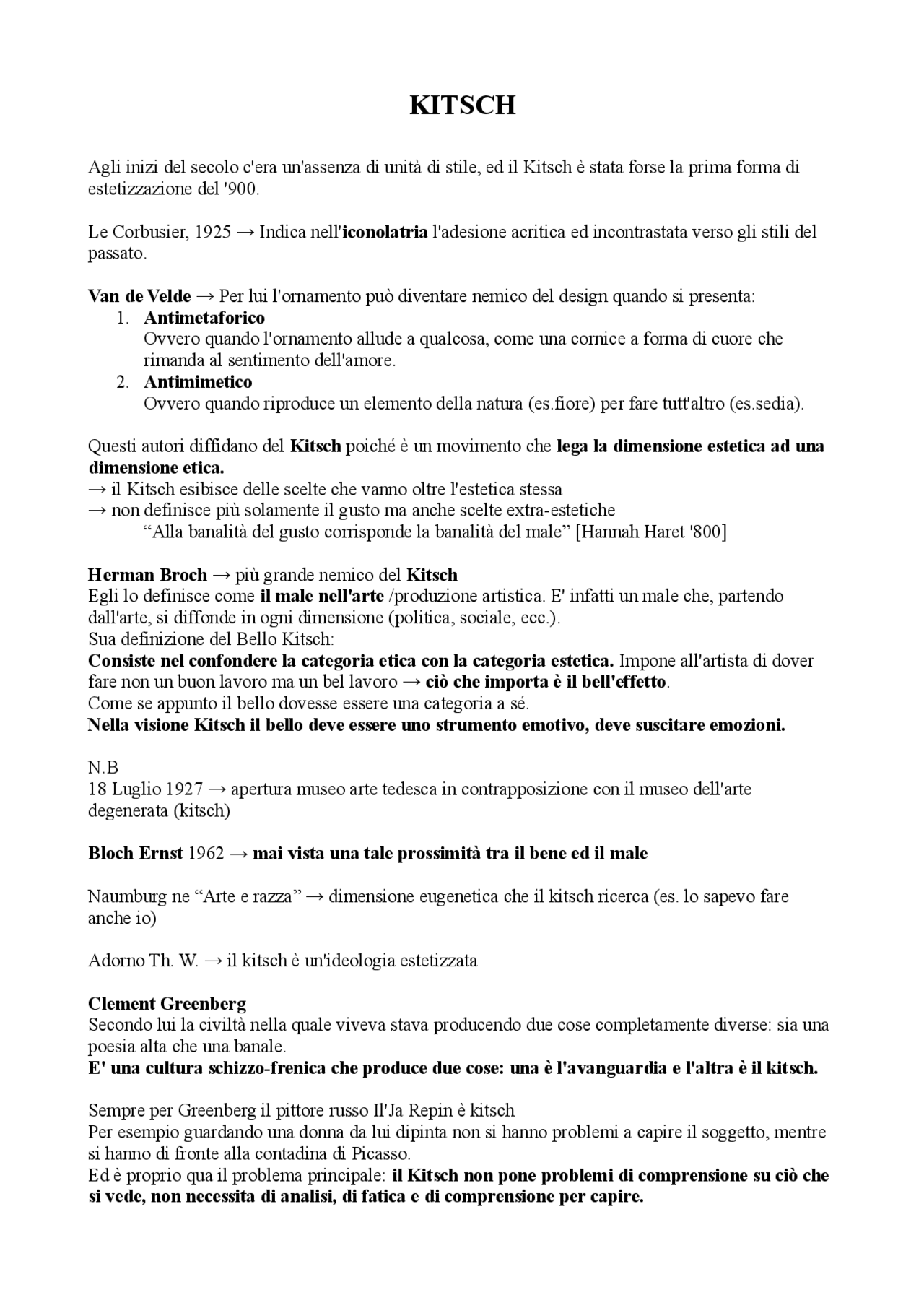 Dispense Della Lezione Sul Kitsch Docsity