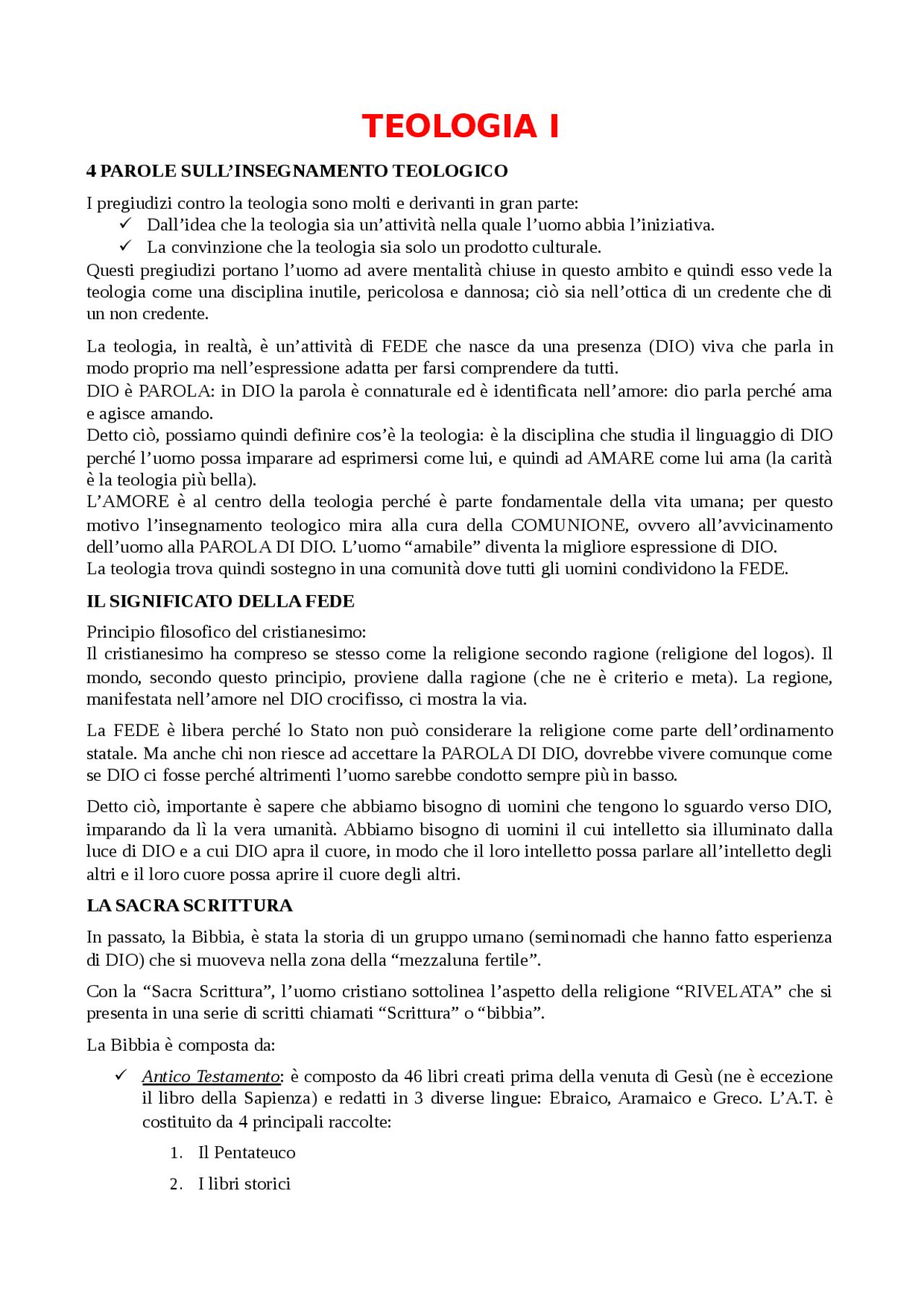 Teologia 1 Argomento A Scelta Docsity
