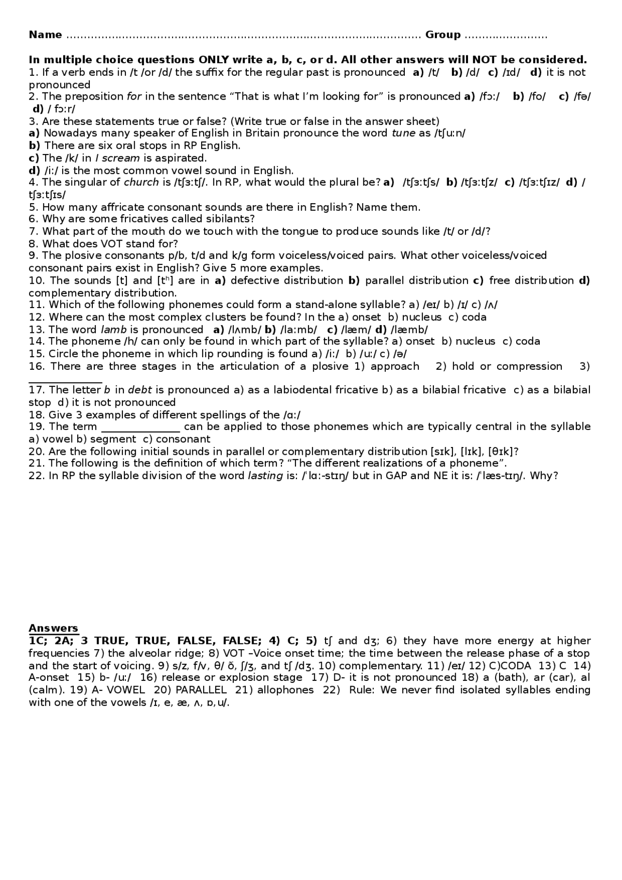 Test Your Knowledge Phonology Apuntes De Idioma Inglés Docsity