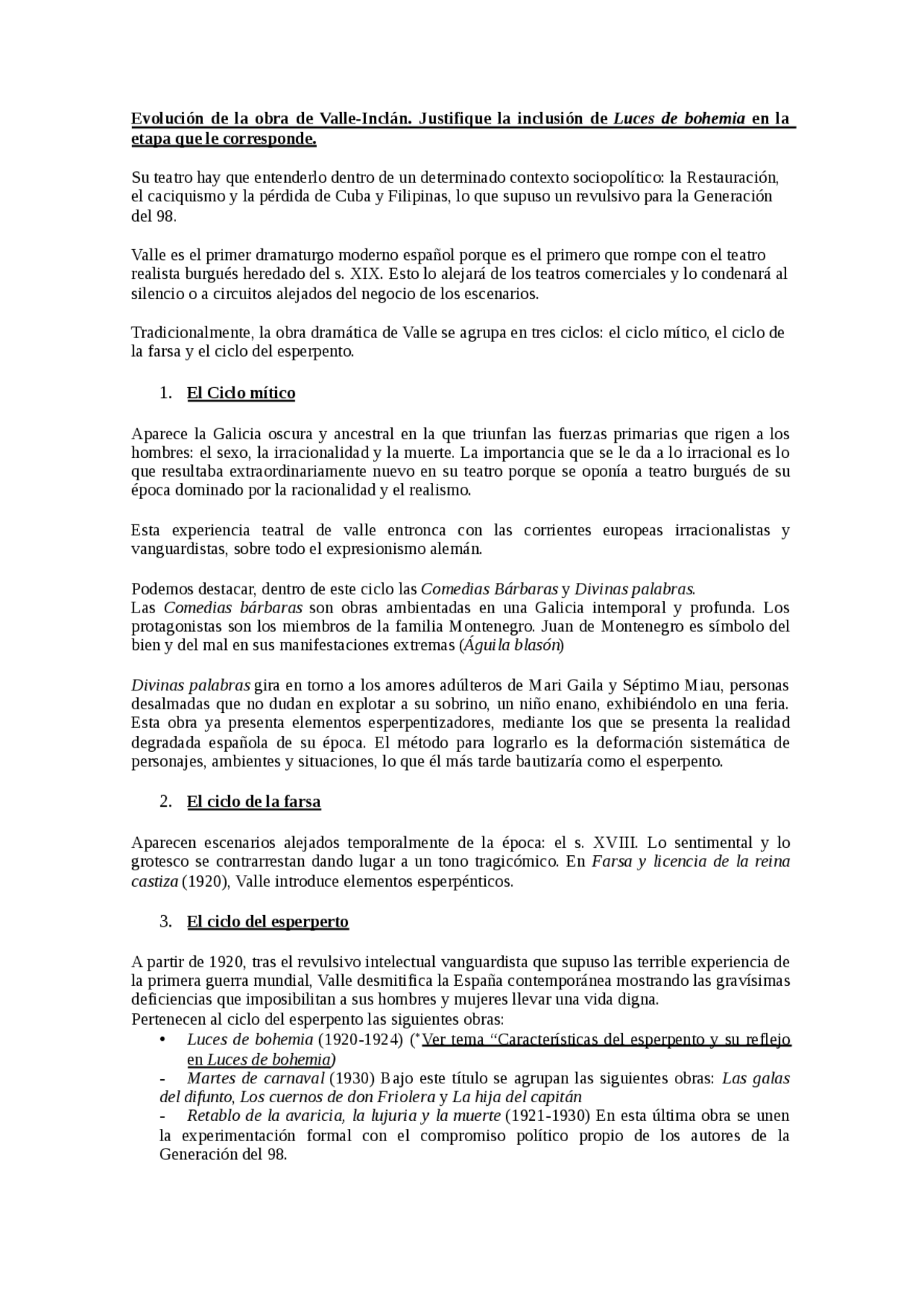 Luces De Bohemía Temas A Comentar Docsity