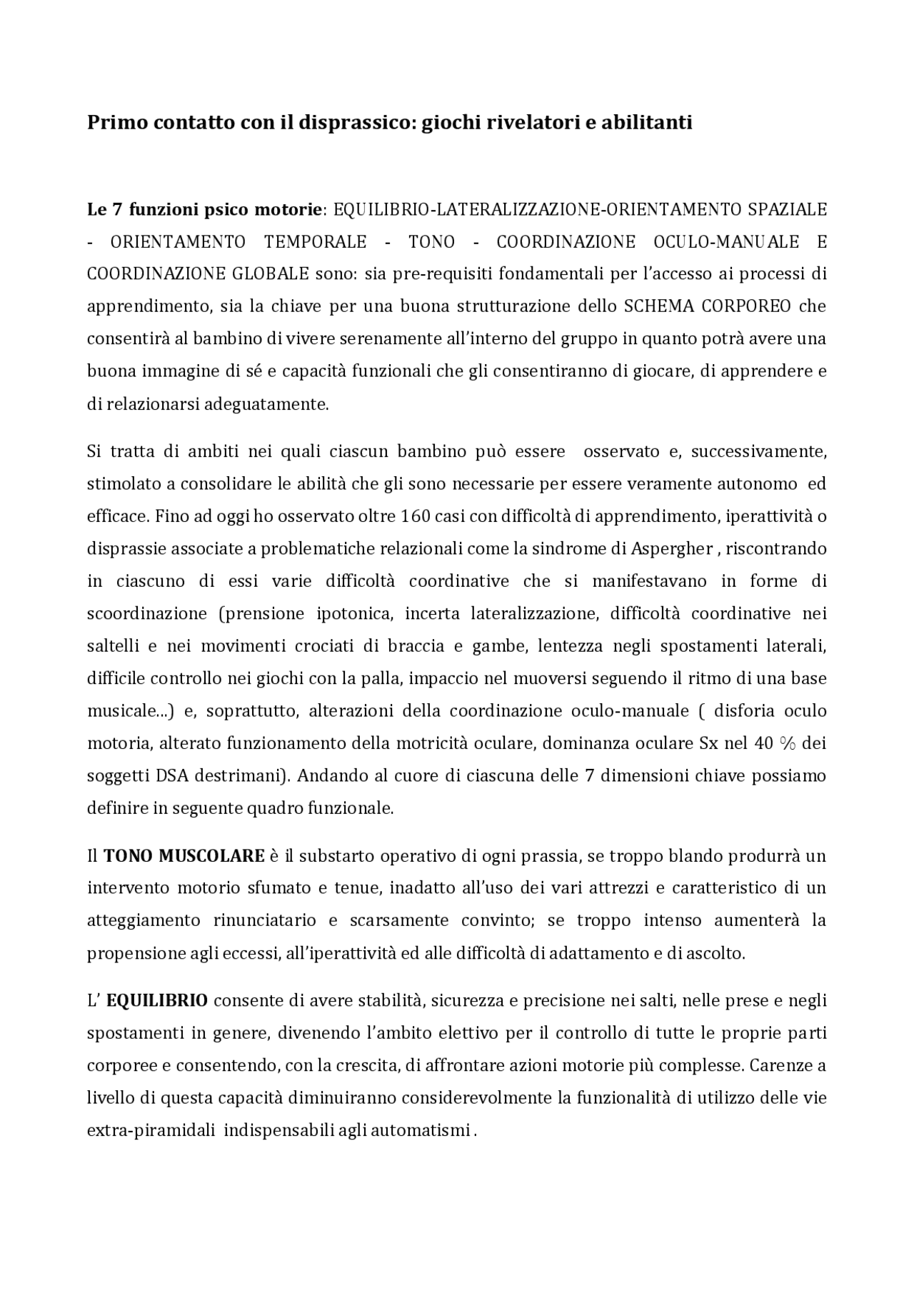 Disprassia Esercizi Abilitativi Docsity