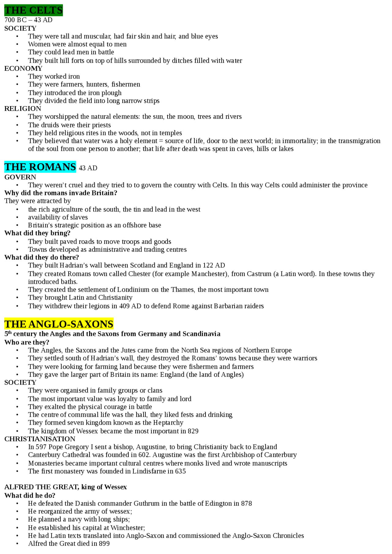 Riassunto Schematico Storia Inglese Docsity