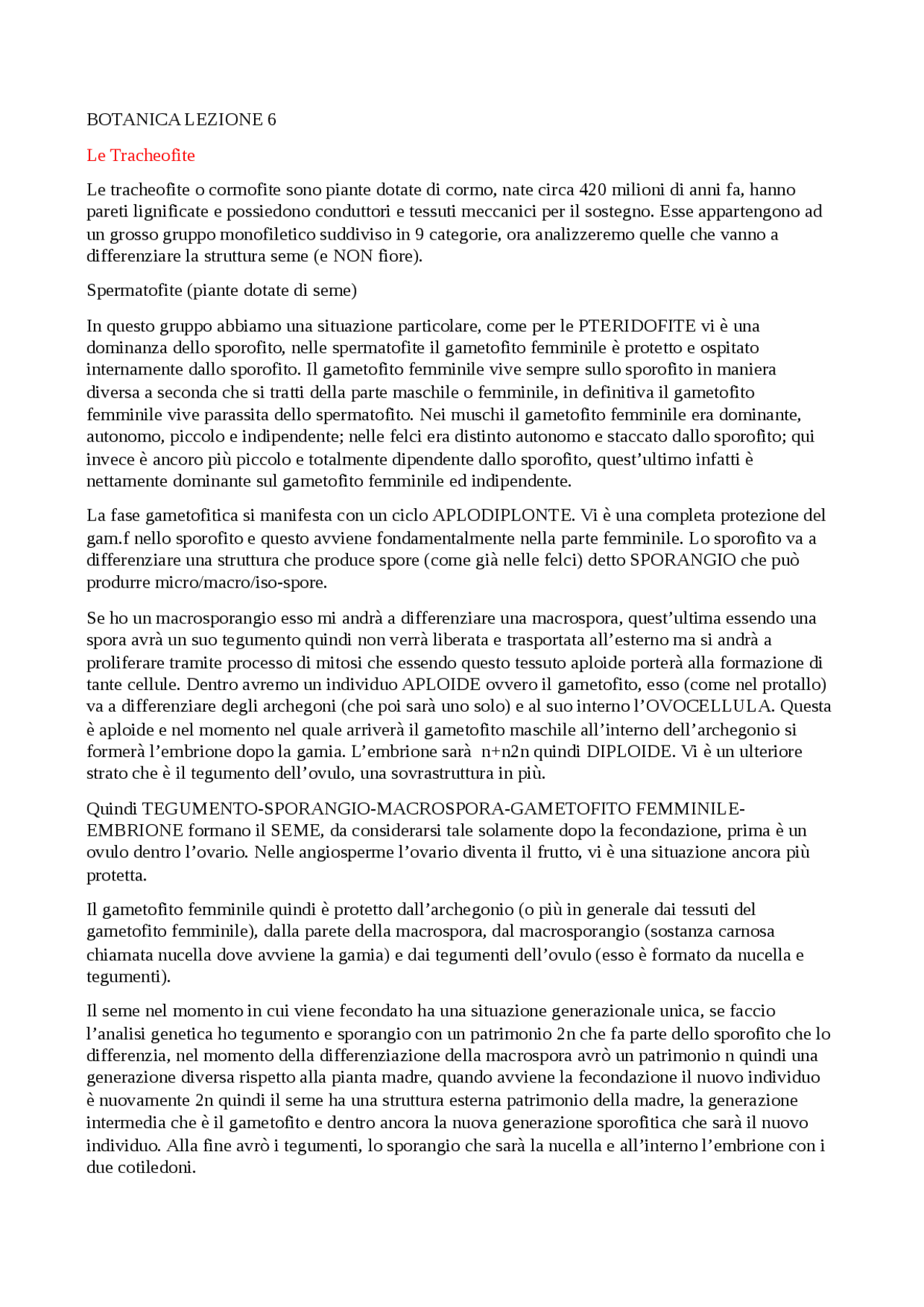 Descrizione dettagliata delle Tracheofite - Docsity