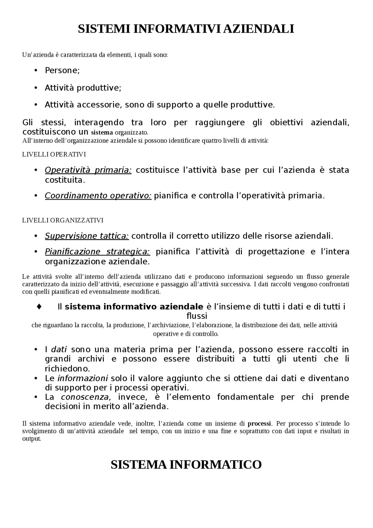 Sistemi Informativi Aziendali Docsity