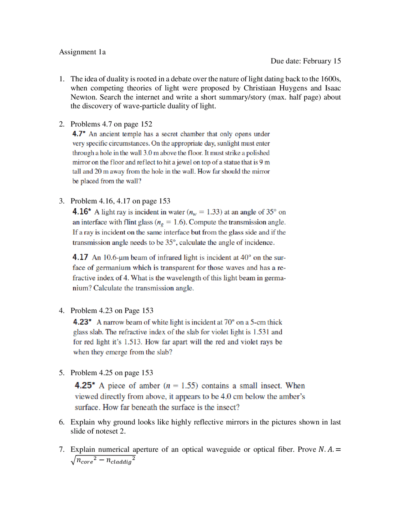 Assignment 1 About Engineering Optics Docsity