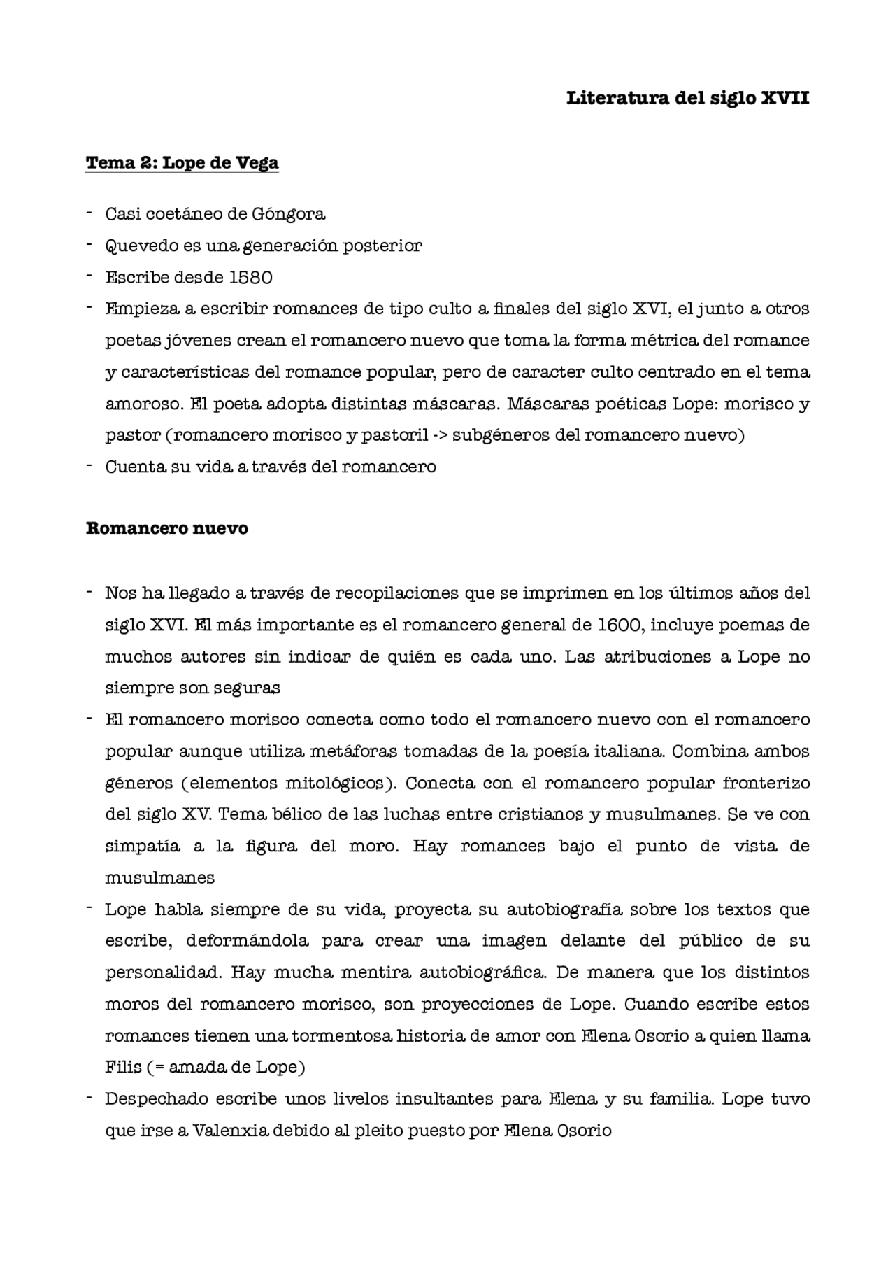 Literatura del Siglo XVII Tema 2 - Docsity