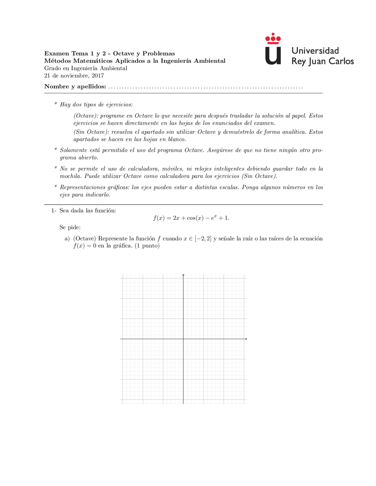 Ingeniería Ambiental Métodos 2017 Parcial Octave Y Problemas Exámenes