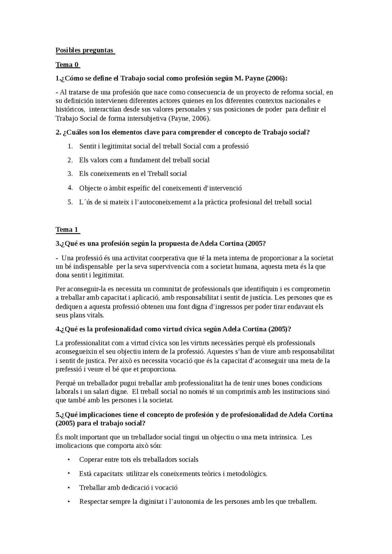 Preguntes De Conceptes Basic Del Treball Social Docsity