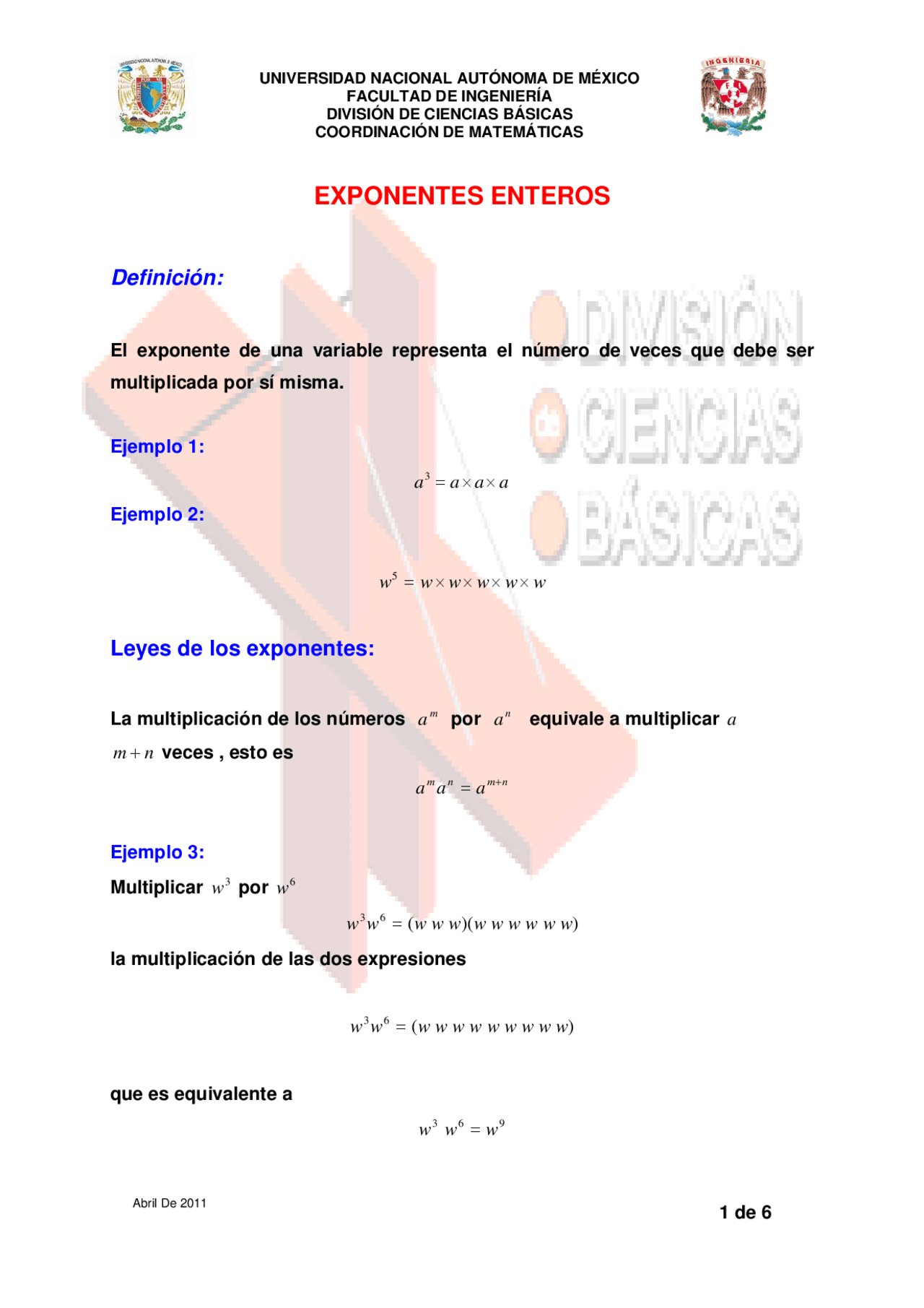Exponentes de Enteros | Apuntes de Matemáticas | Docsity
