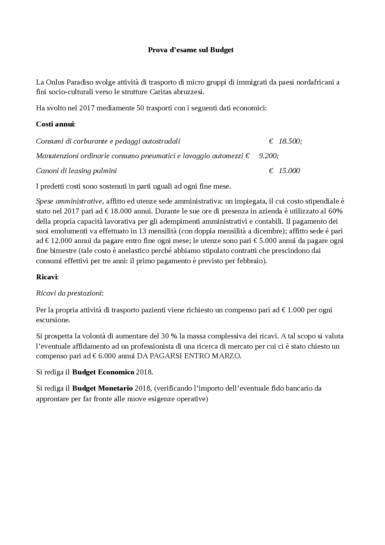 Esercizi Programmazione E Controllo Docsity