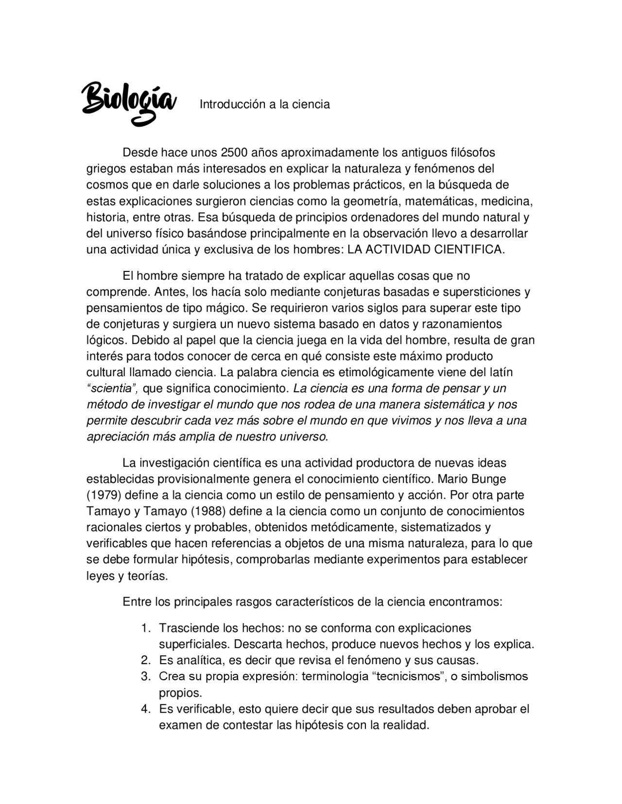 INTRODUCCION A LA CIENCIA - Docsity