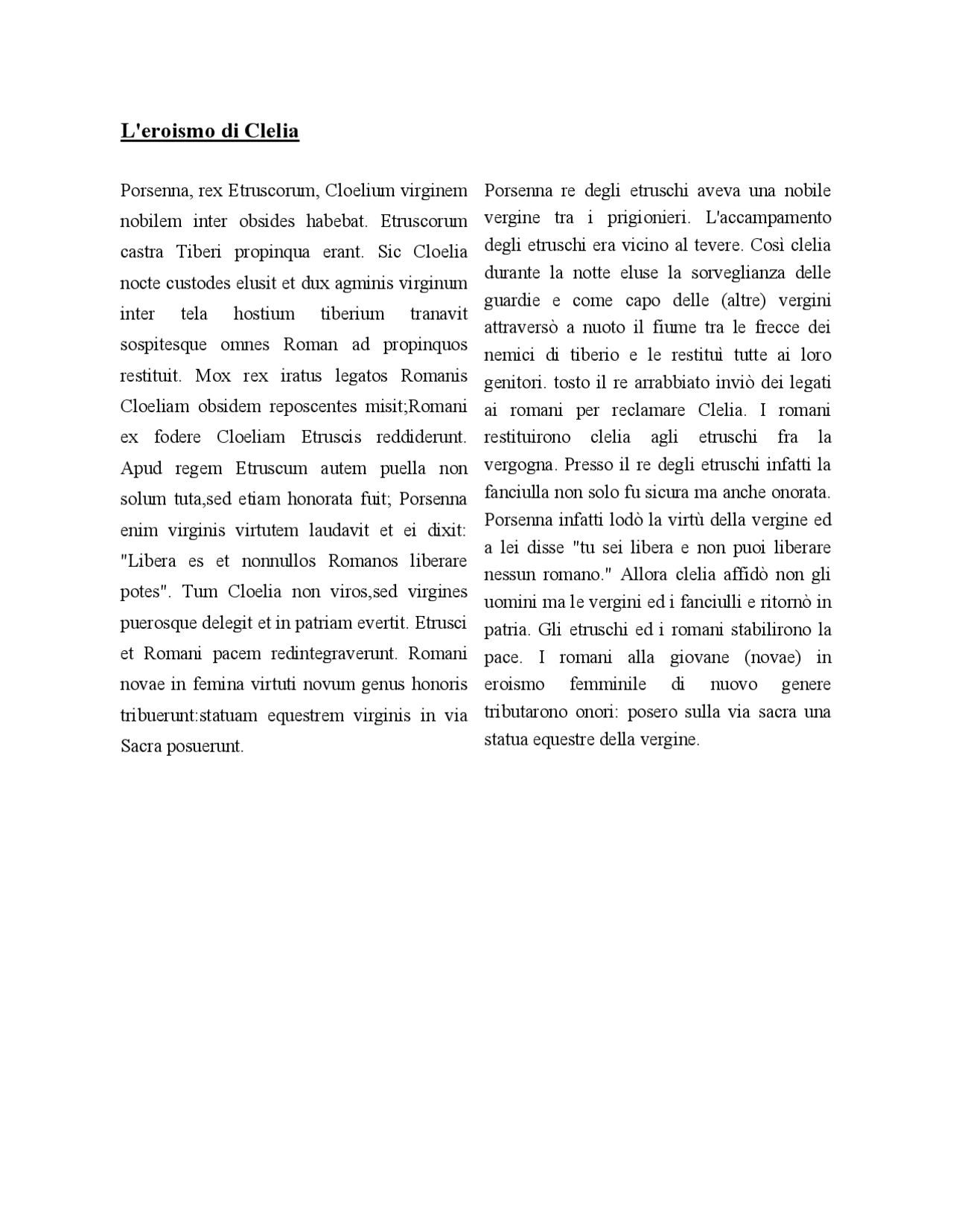 Leroismo Di Clelia Versioni Di Latino Docsity