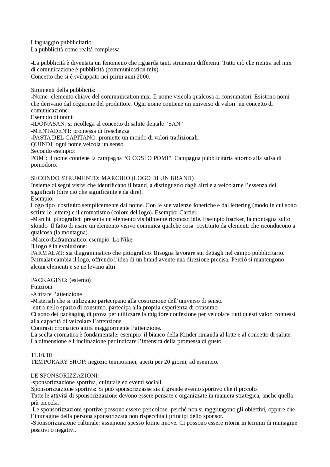 Appunti Primo Semestre Pubblicità Docsity