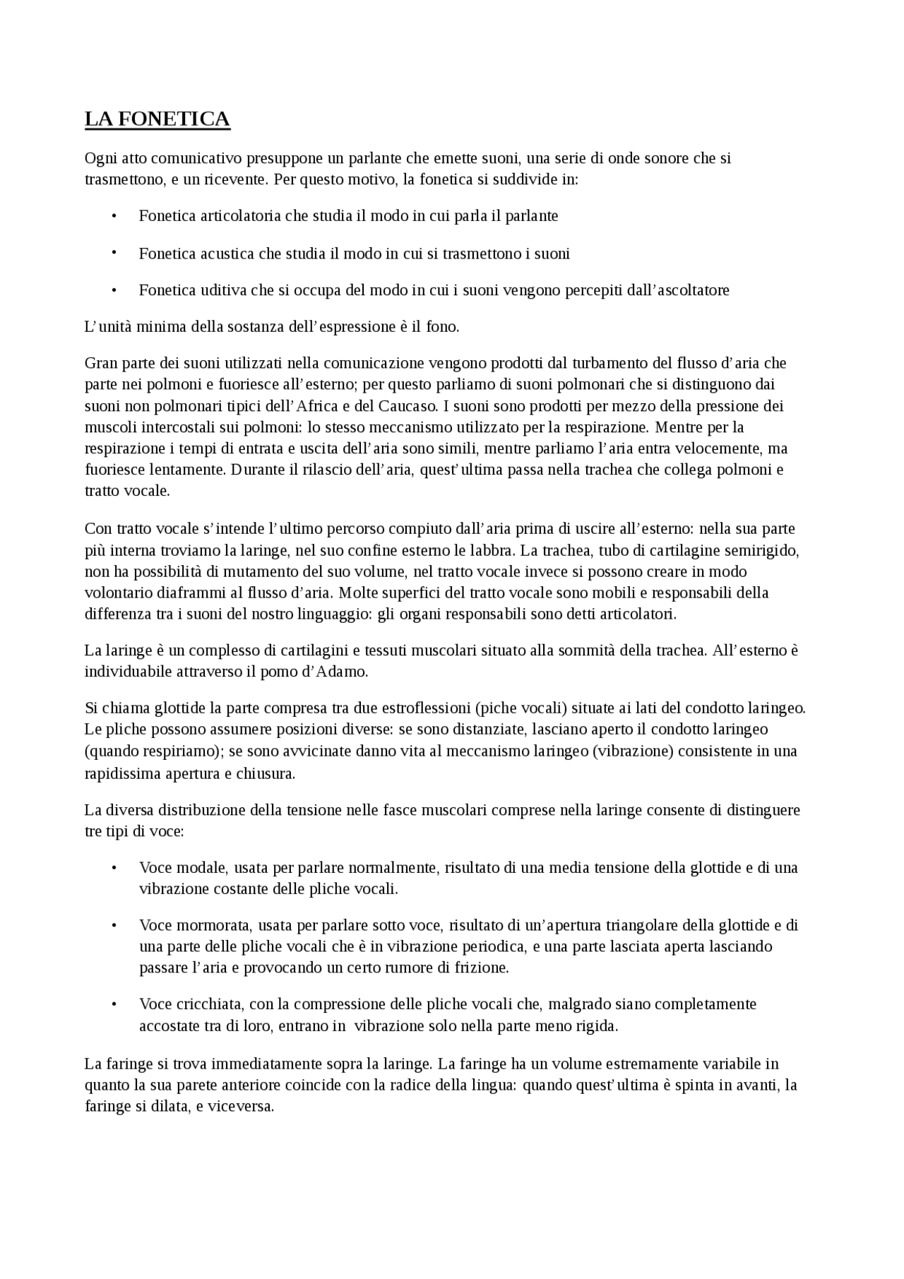 Fonetica Linguistica Generale Docsity