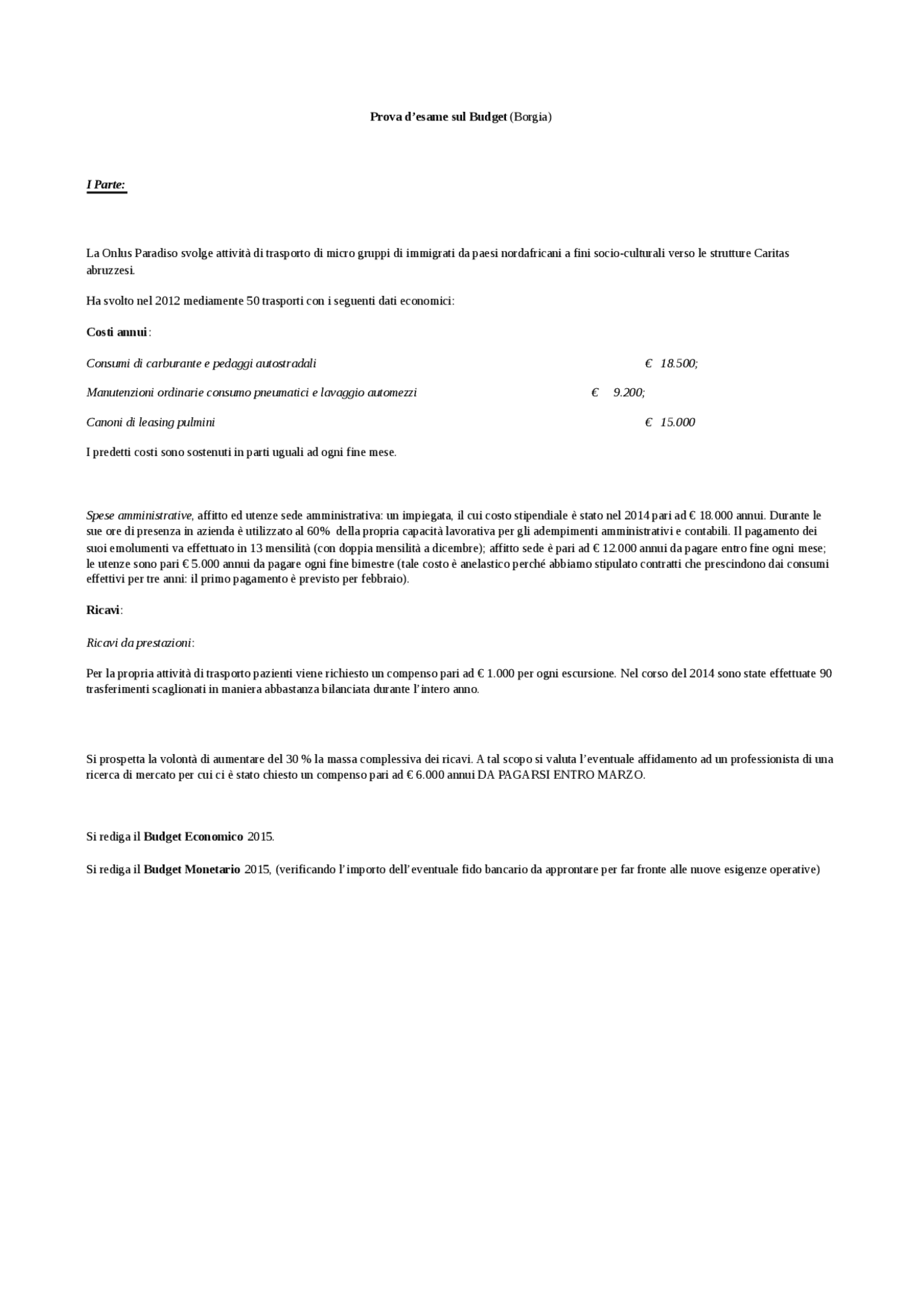 Esercizi Programmazione E Controllo Esercizi Di Programmazione E