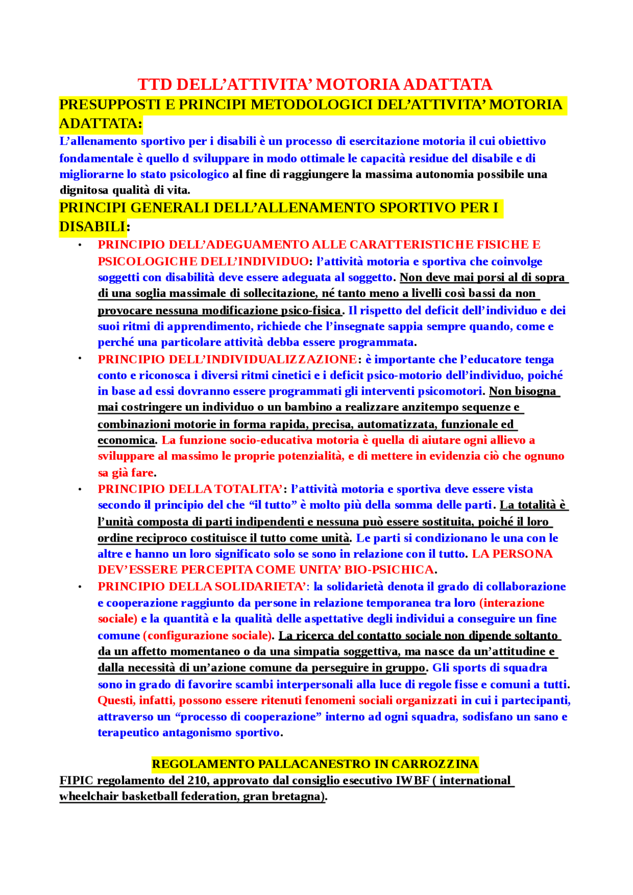 Attività Motorie Adattate Docsity