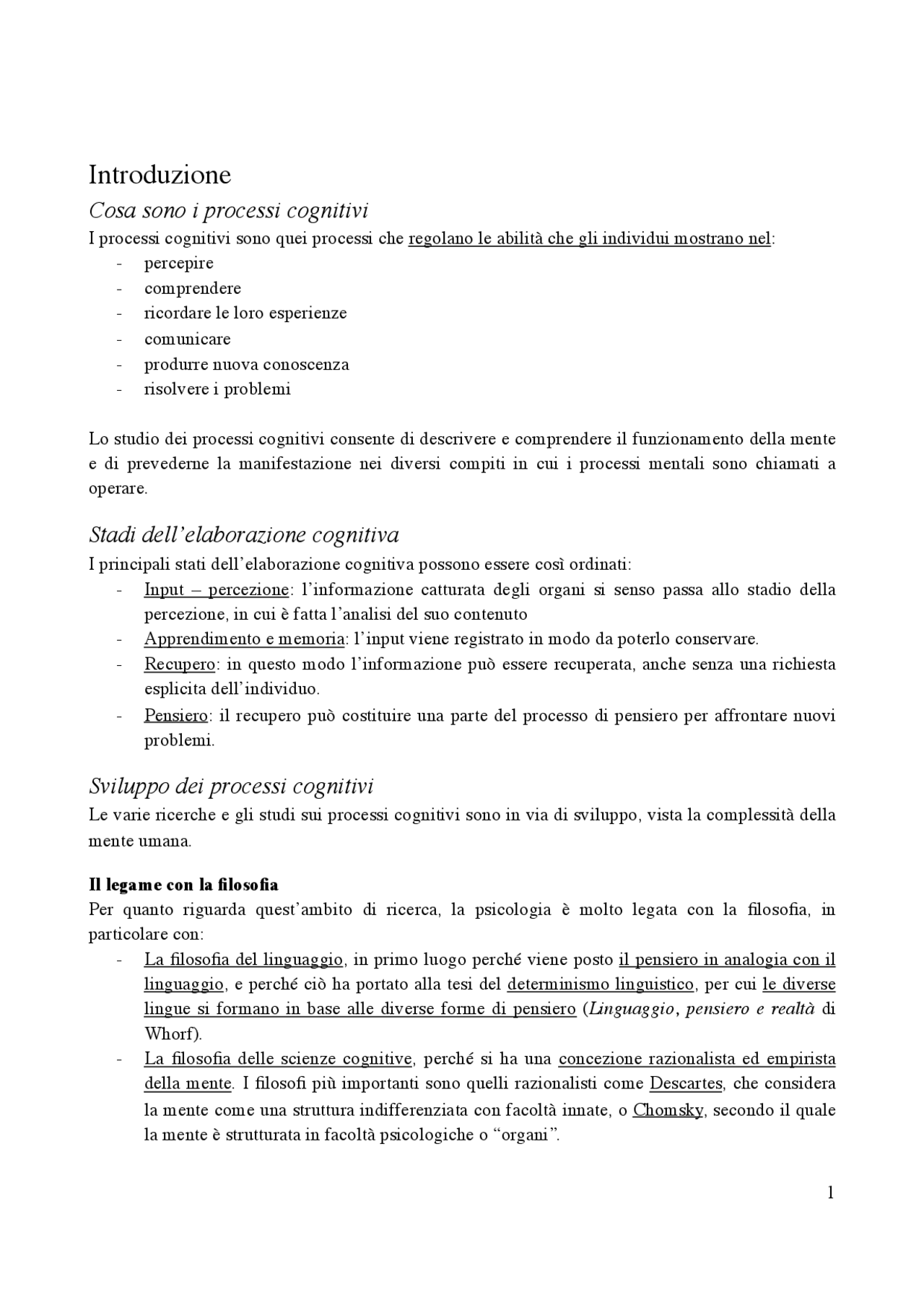 Psicologia Dei Processi Cognitivi Psy Docsity
