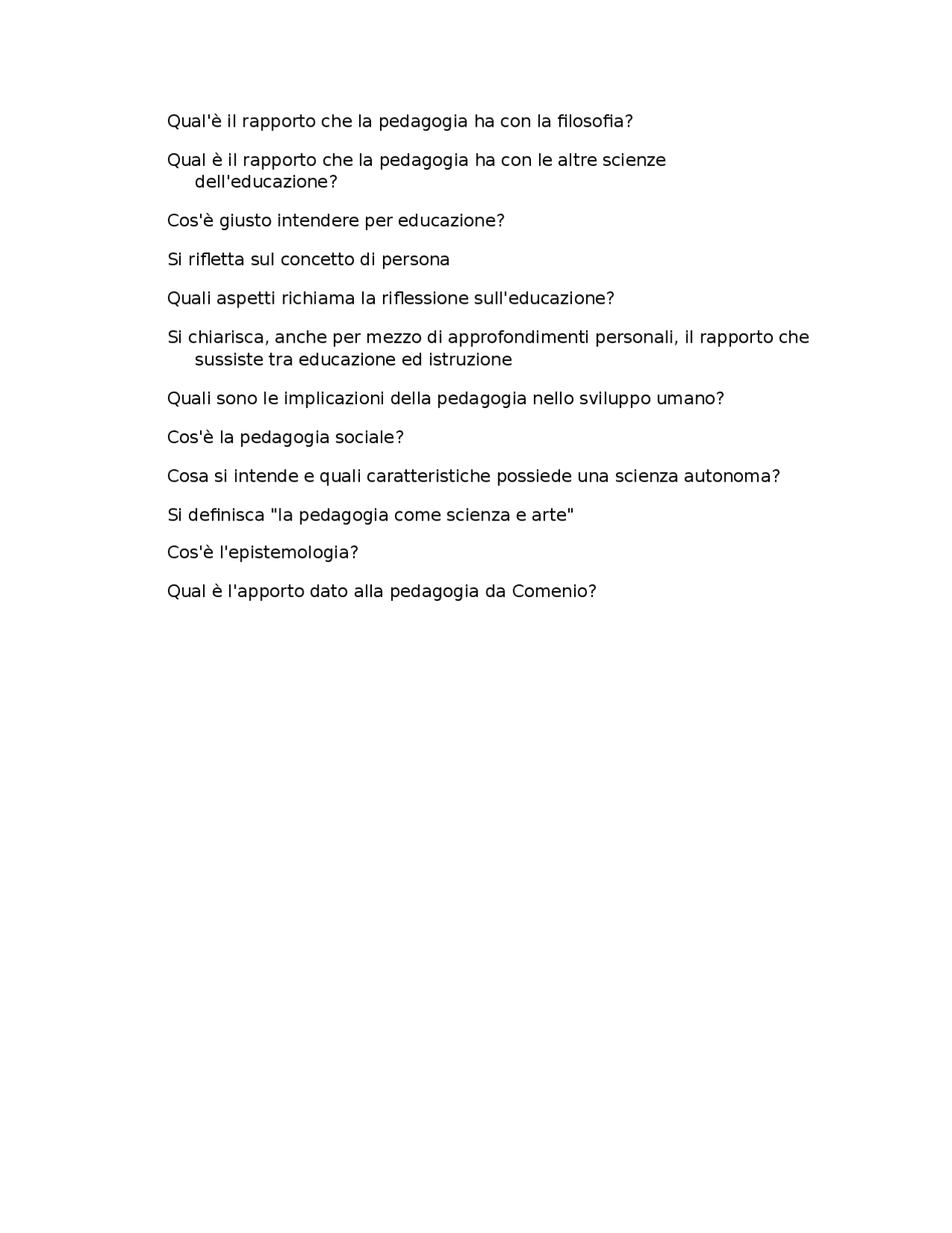 Domande Aperte Pedagogia Generale E Sociale Docsity