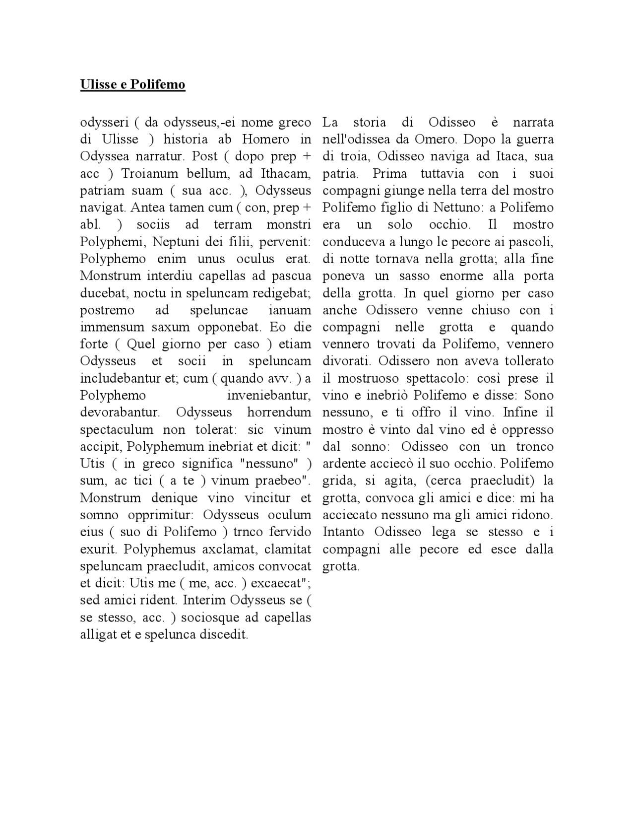 Ulisse e Polifemo - Docsity