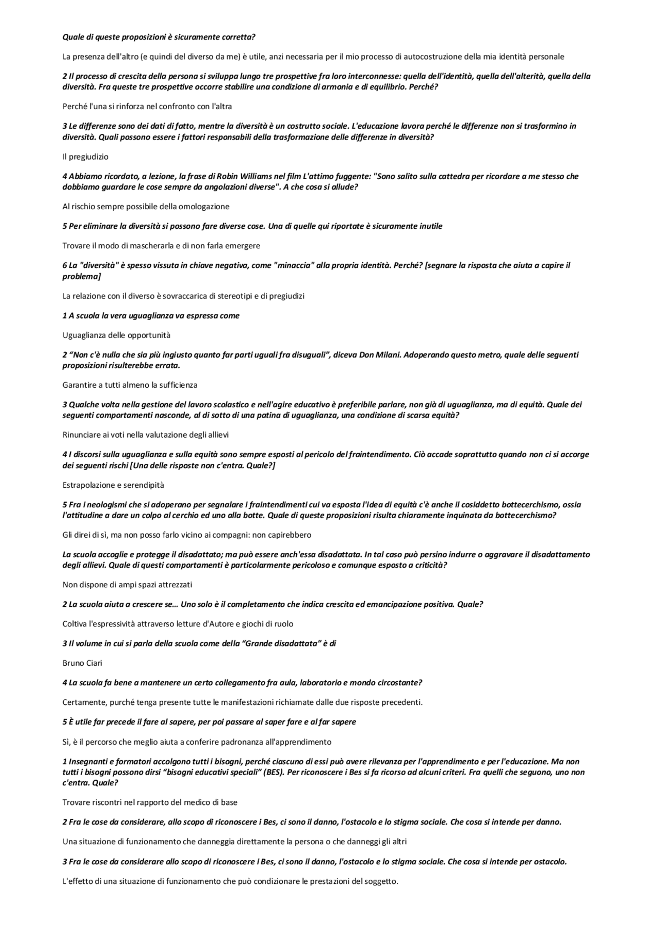 Test Didattica Inclusione Università Pegaso Docsity