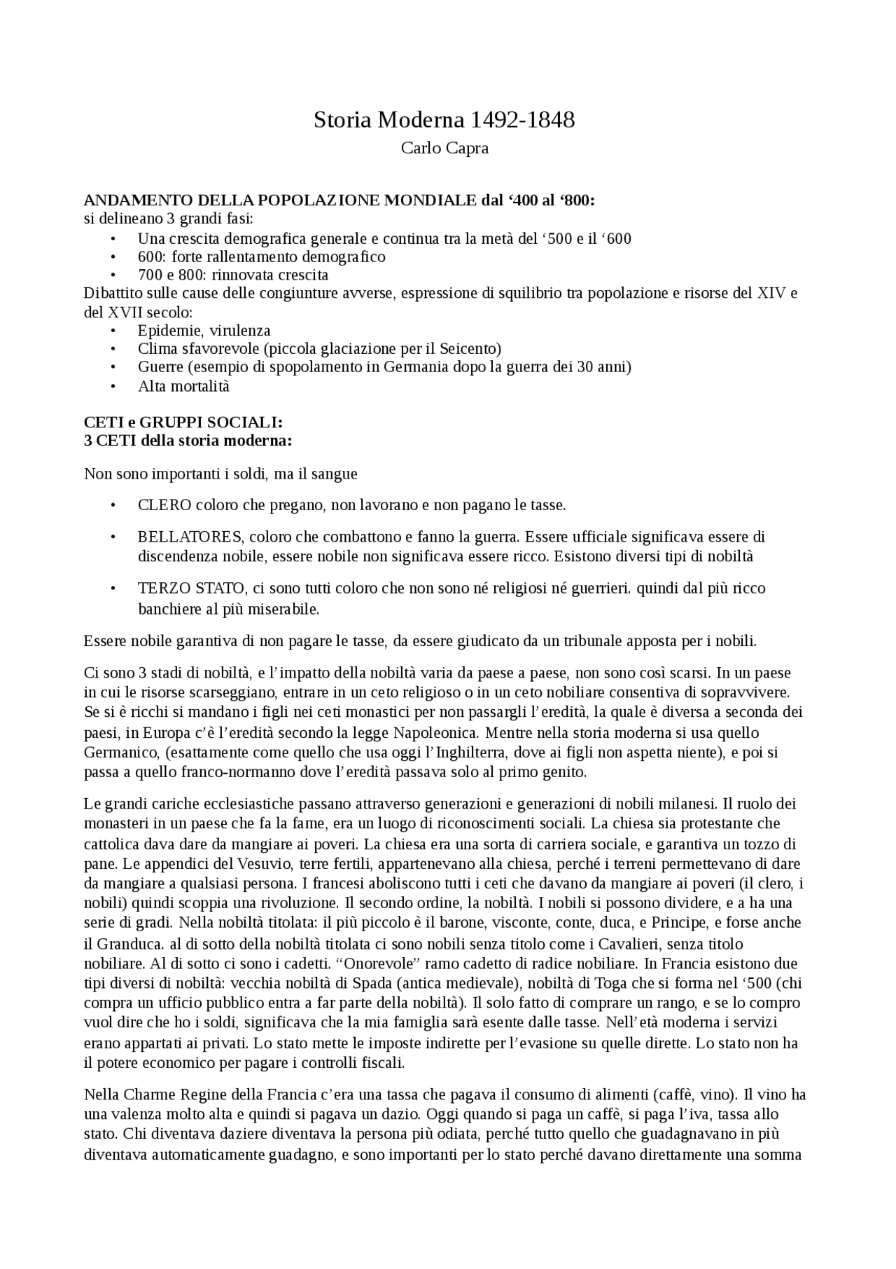 Riassunto Storia Moderna C Capra Docsity