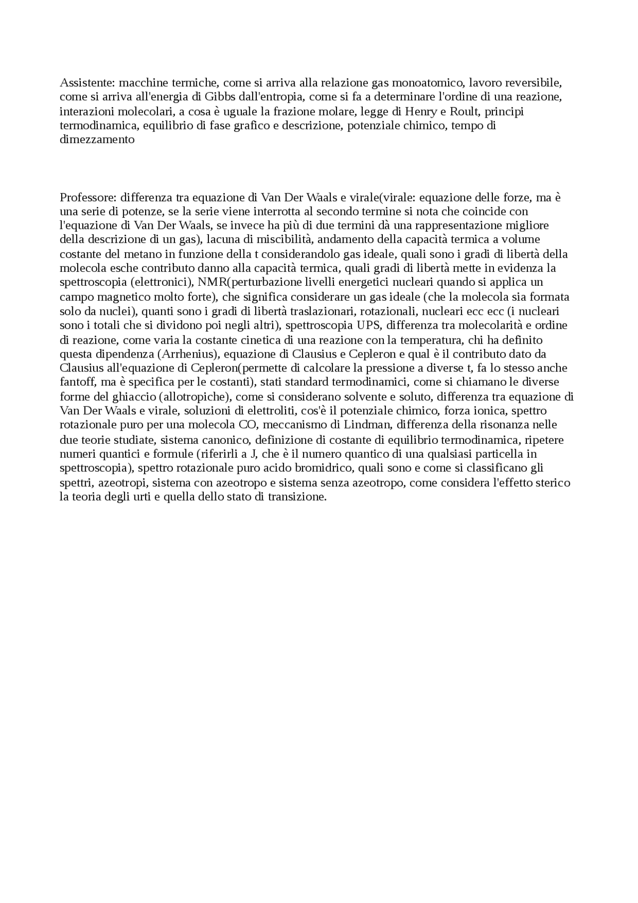 Domande Esame Chimica Fisica Unisa Docsity