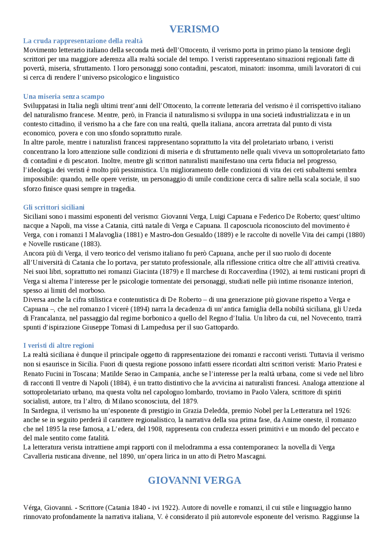 Il verismo italiano. - Docsity