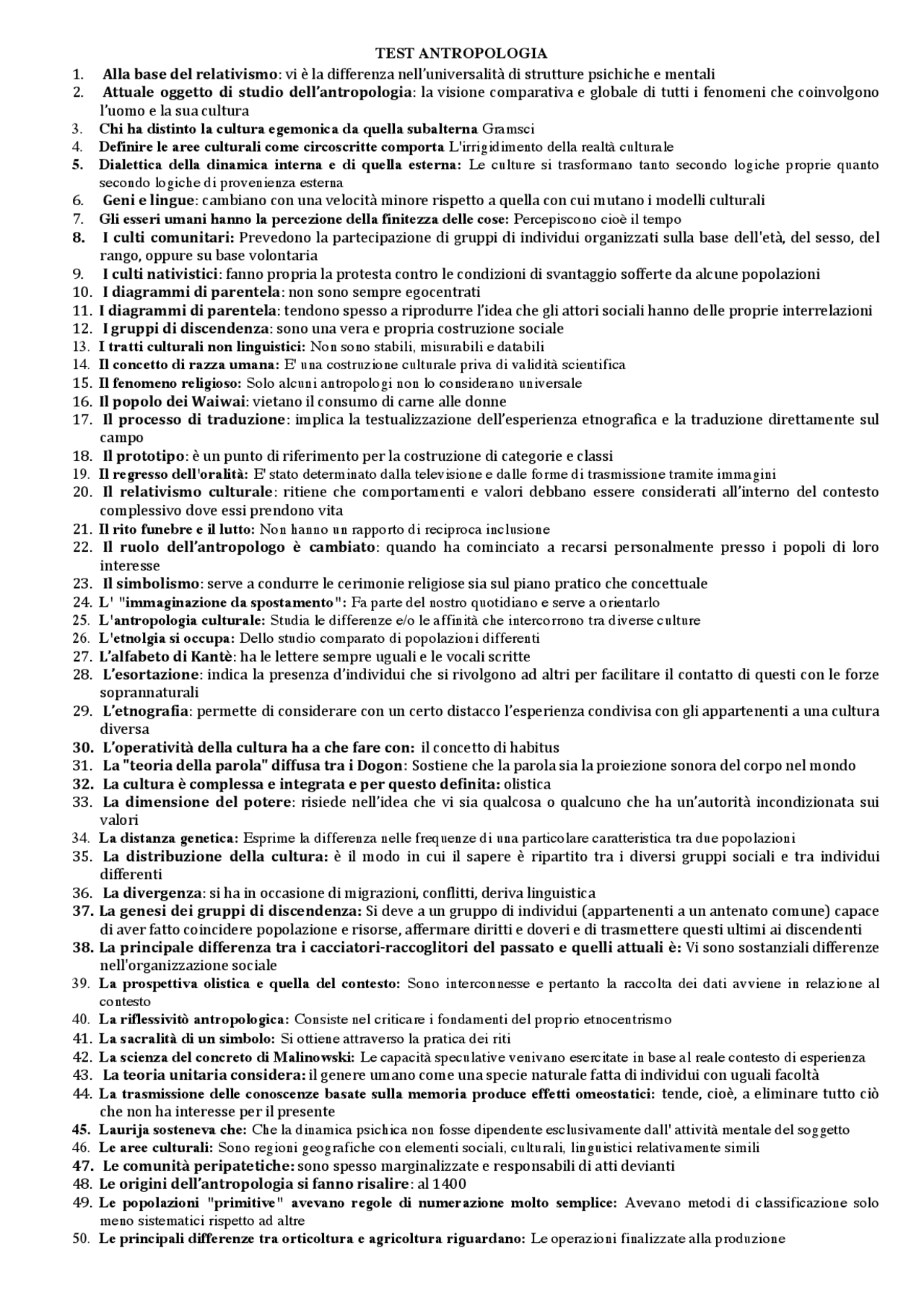 Test Antropologia 24 Cfu Docsity