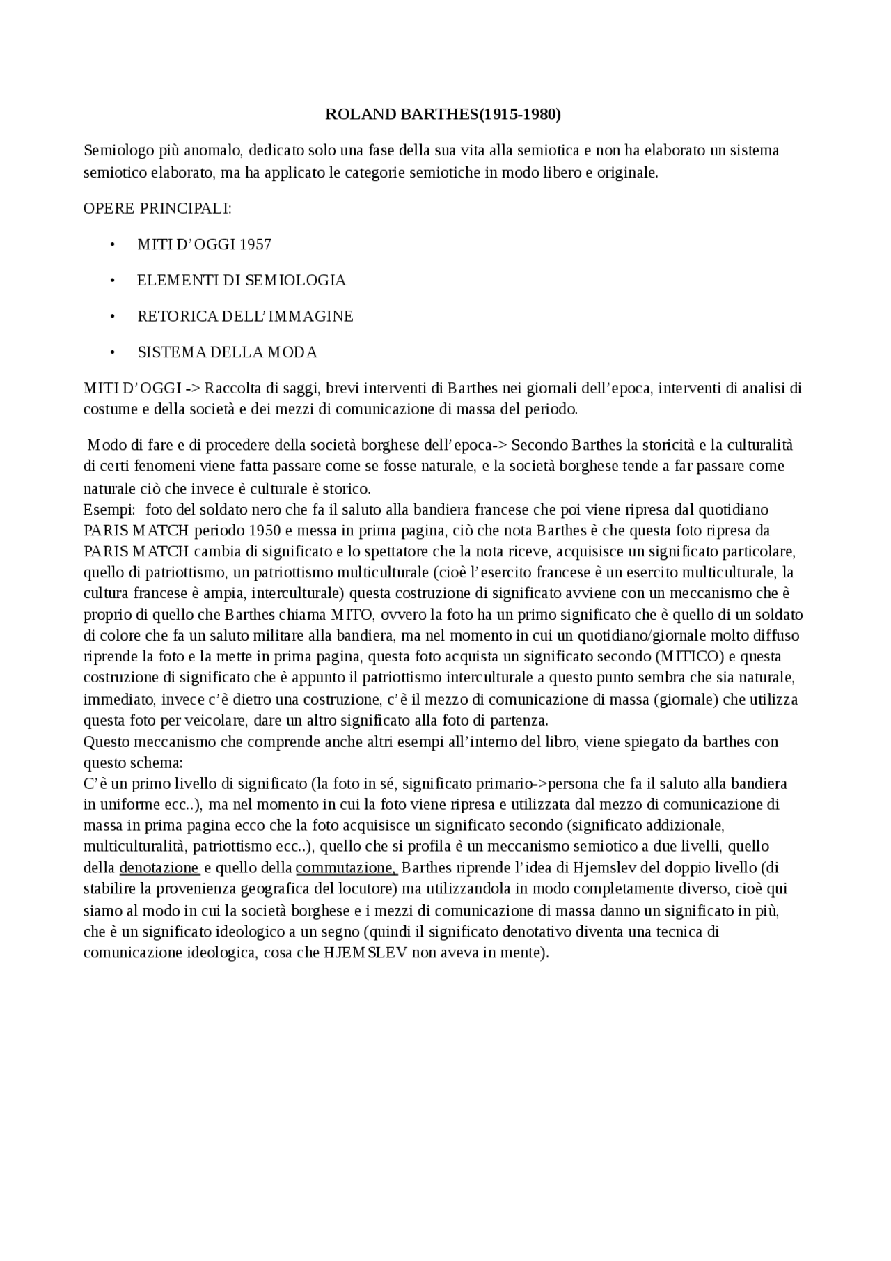 Appunti Roland Barthes Docsity