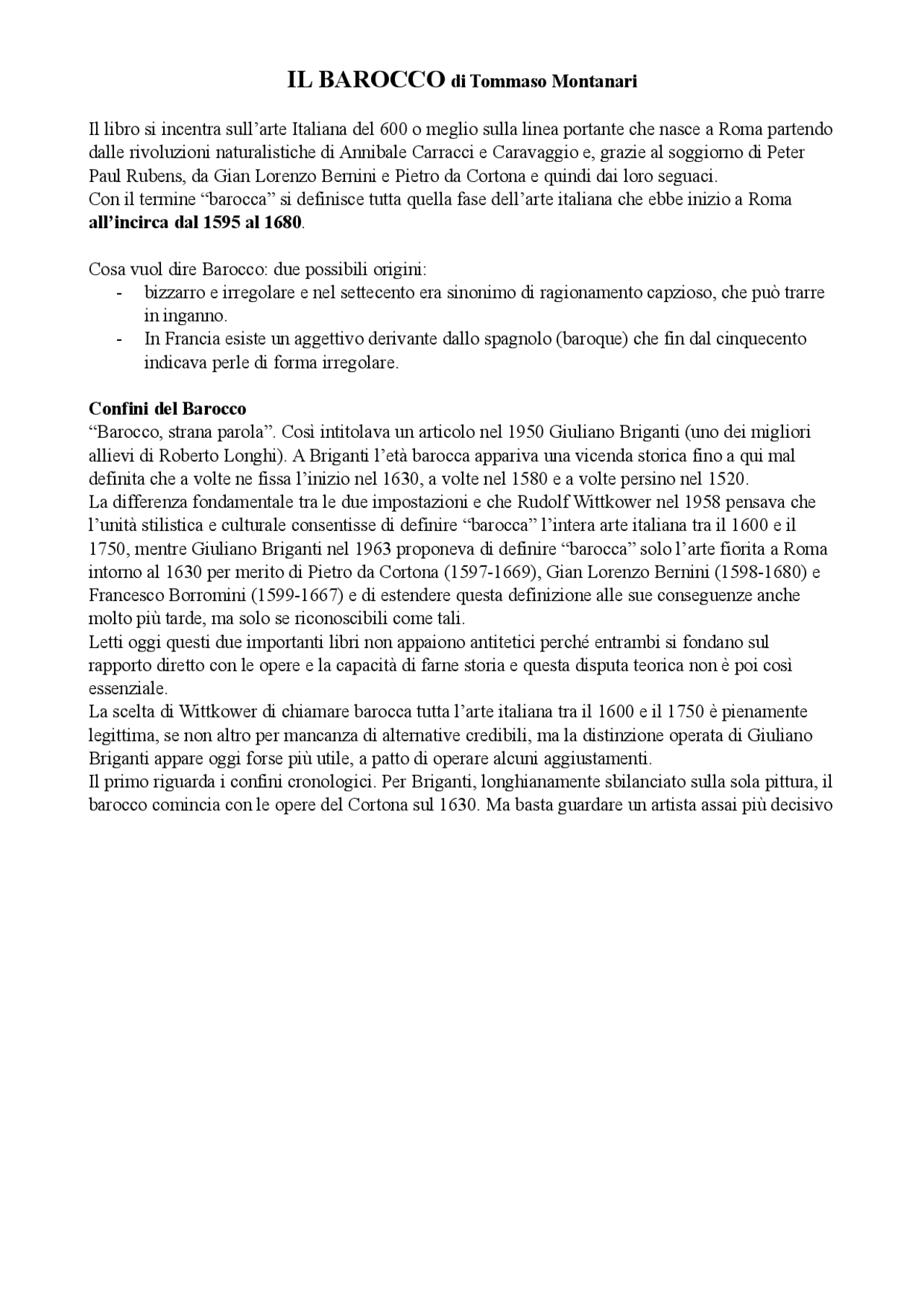 Riassunto Barocco Di Tommaso Montanari Docsity