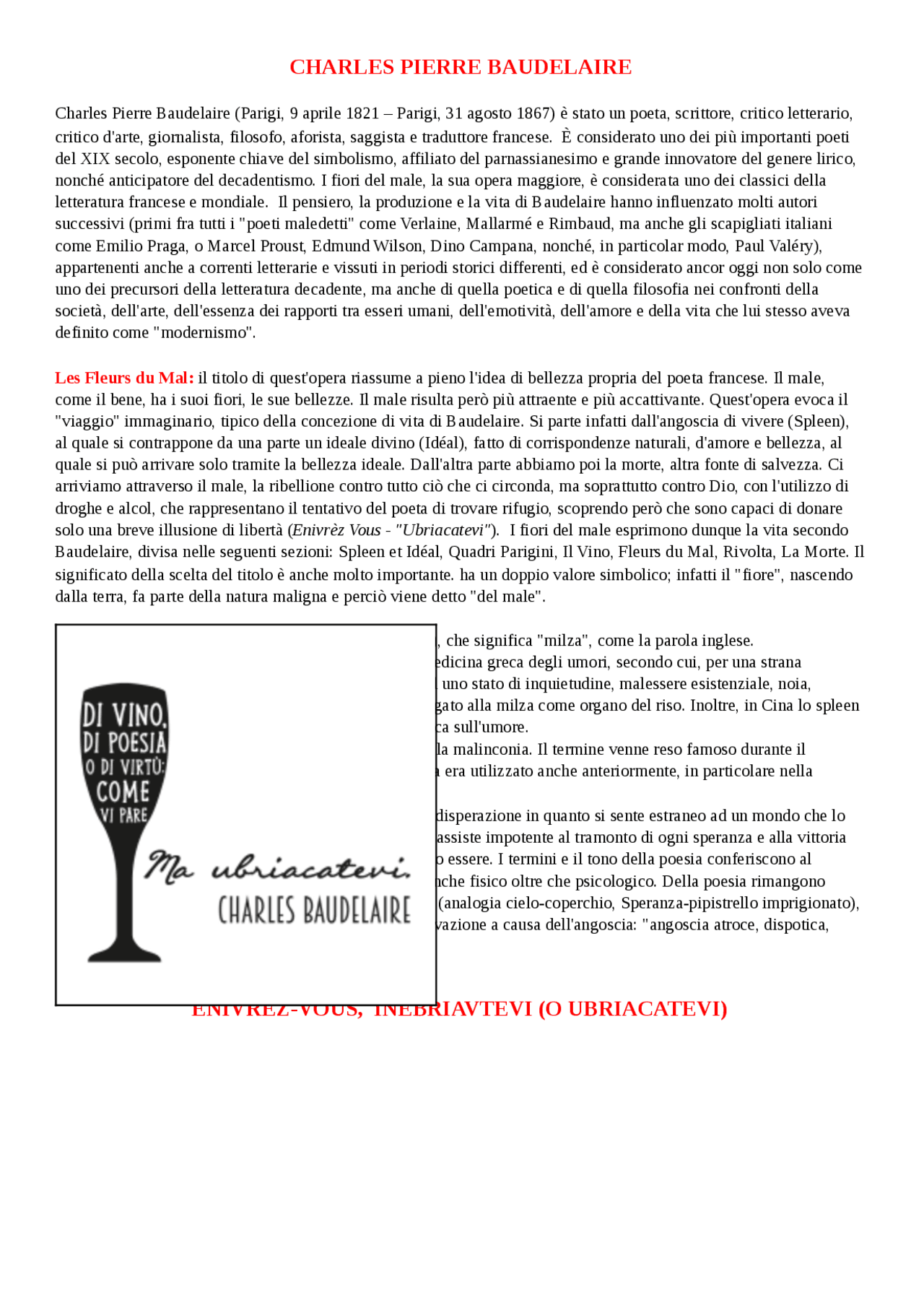 Charles Baudelaire E Lo Spleen Docsity