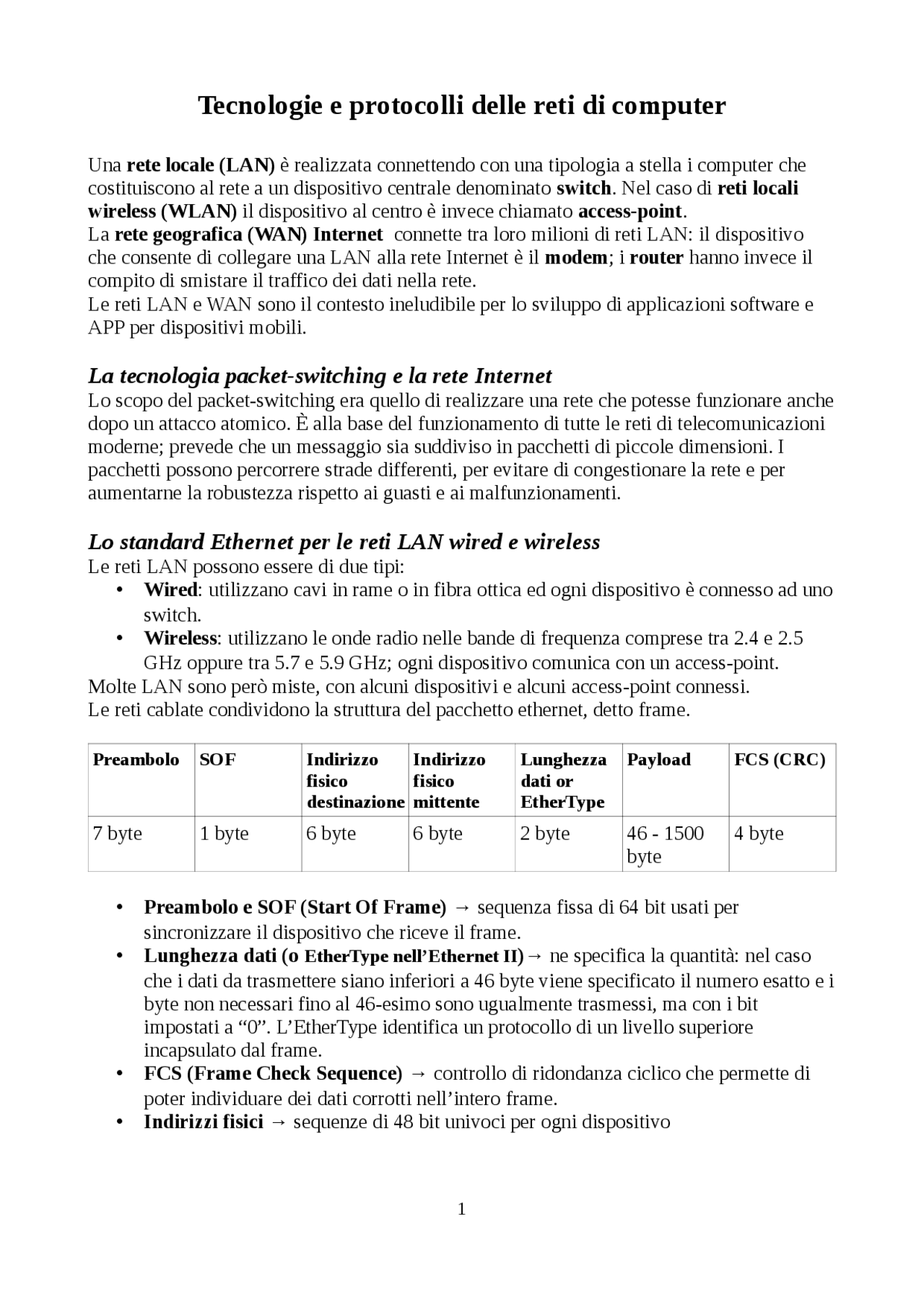 Tecnologie E Protocolli Di Rete Appunti Di Informatica Docsity