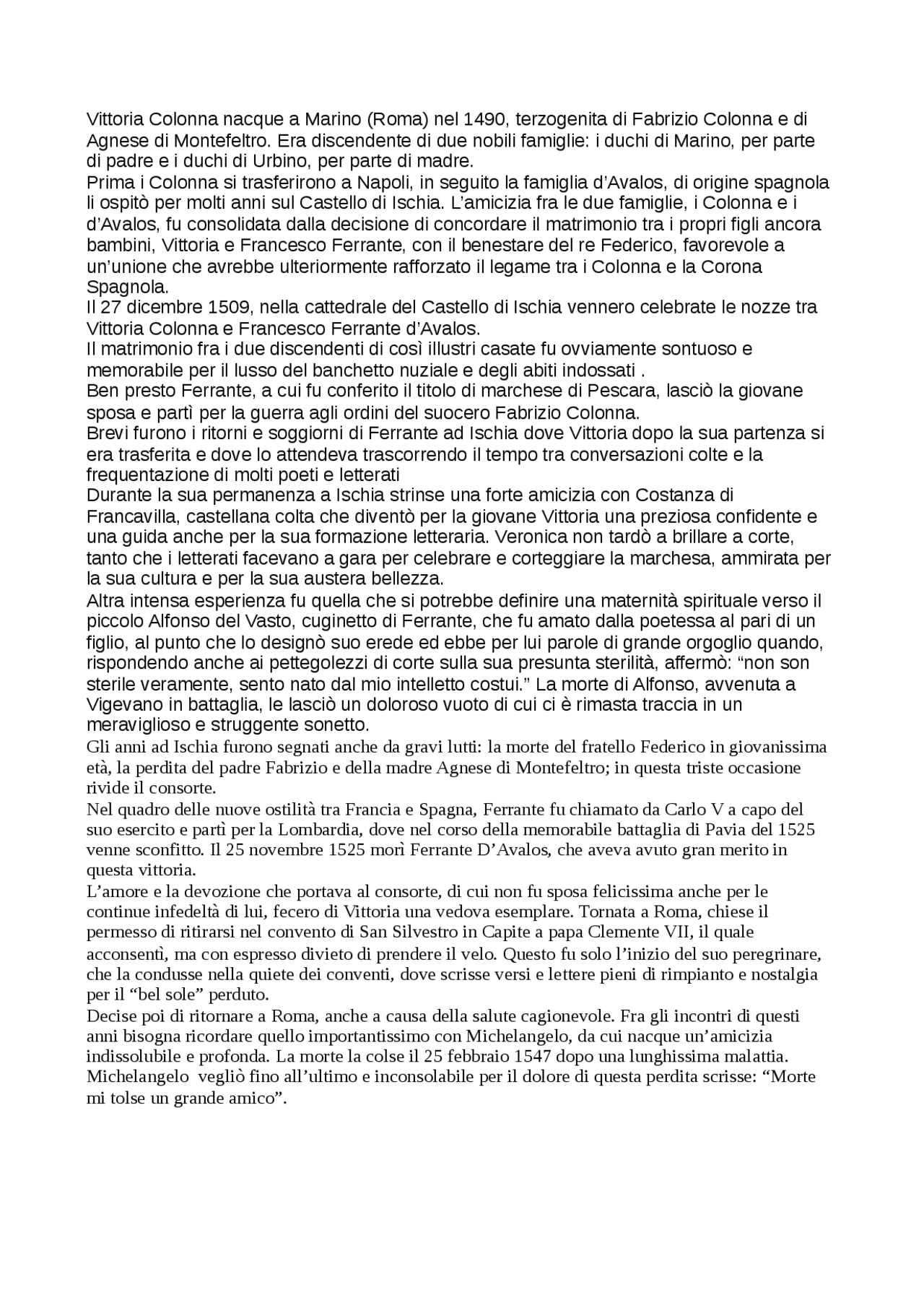 Appunti Sulla Scrittrice Vittoria Colonna Docsity