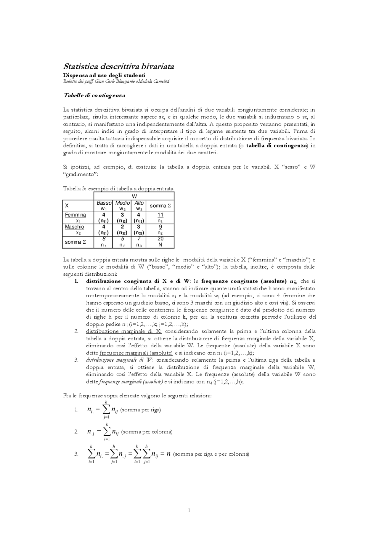 Appunti Di Statistica Bivariata Docsity