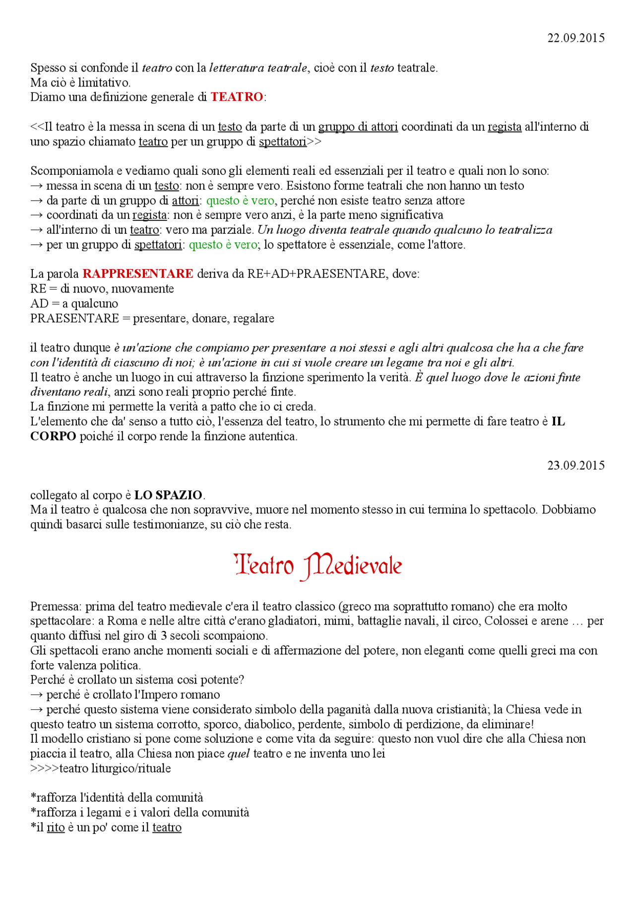 Storia Del Teatro Modulo A Docsity